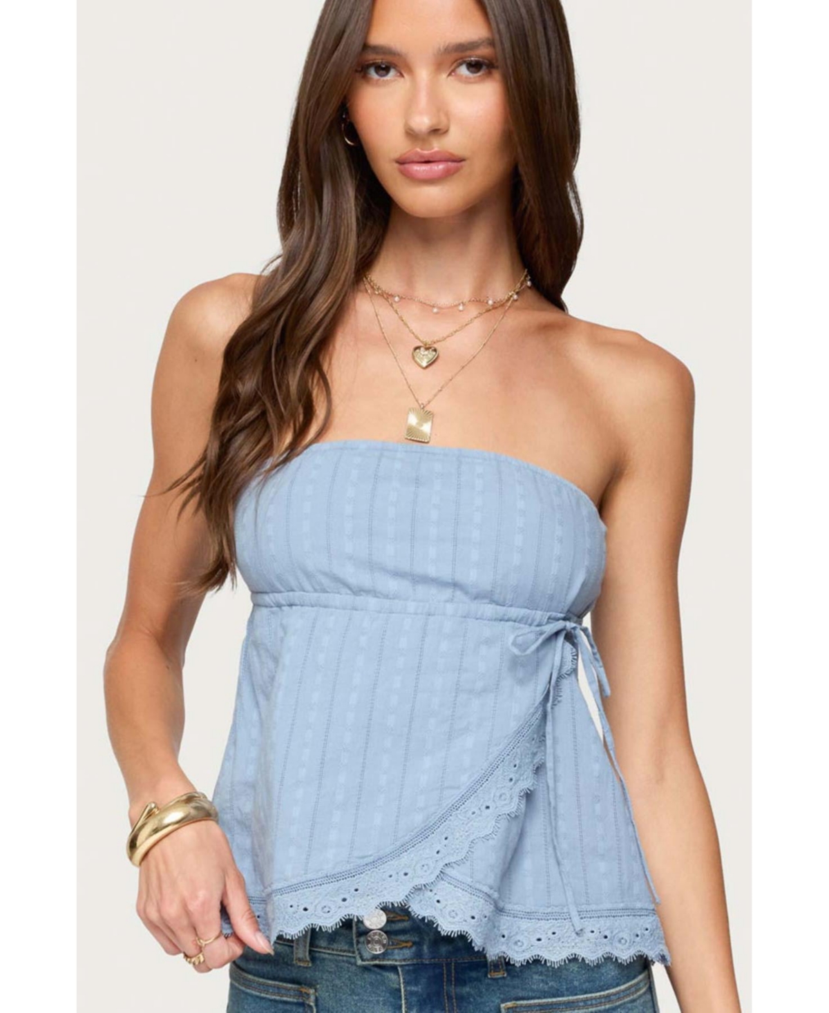 Click here for Edikted Womens Narnie Striped Strapless Wrap Top -... prices