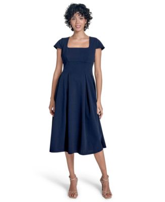 Calvin Klein Women's Scuba Crepe Square-Neck Fit & Flair Dress - Macy's