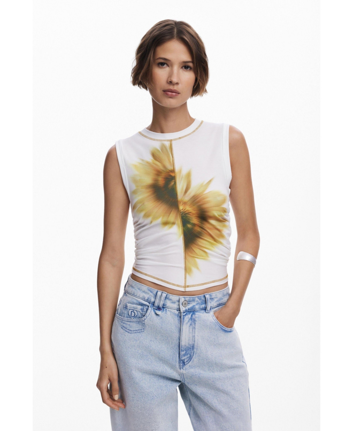 Click here for Desigual Womens Sunflower Lyocell T-shirt - Light... prices