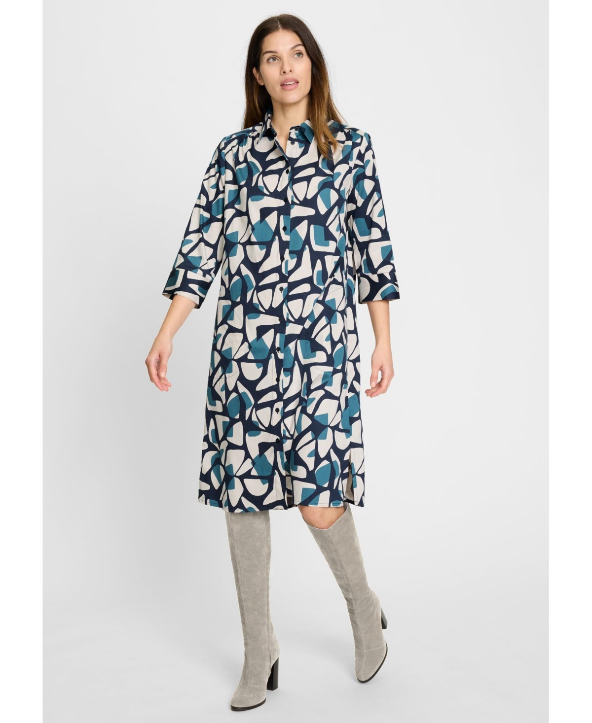 Click here for Olsen Womens Modern Graphic Shirt Dress - Ink blue prices