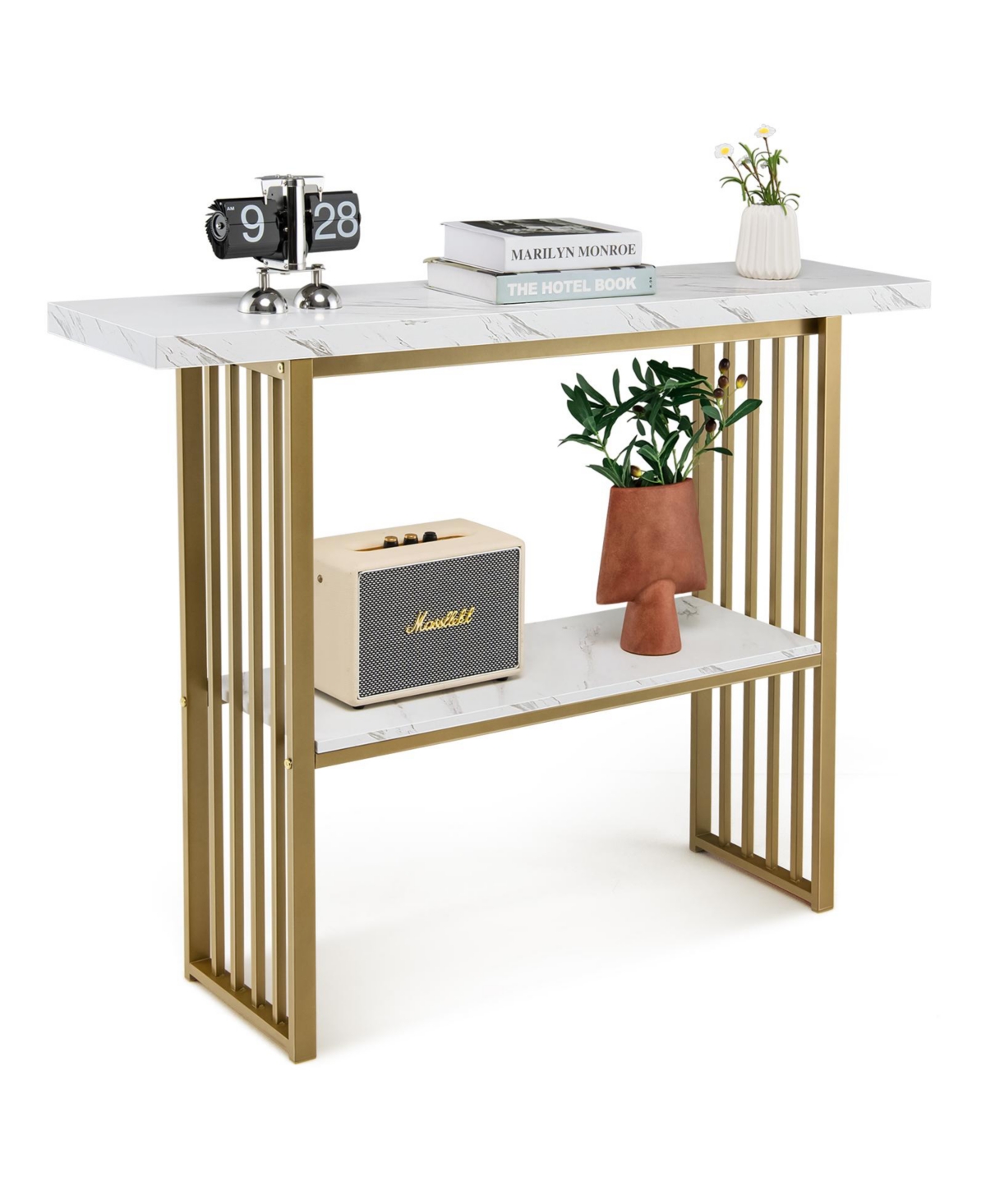 Click here for Mecale 48 Inch 2-Tier Console Table with Gold Fini... prices