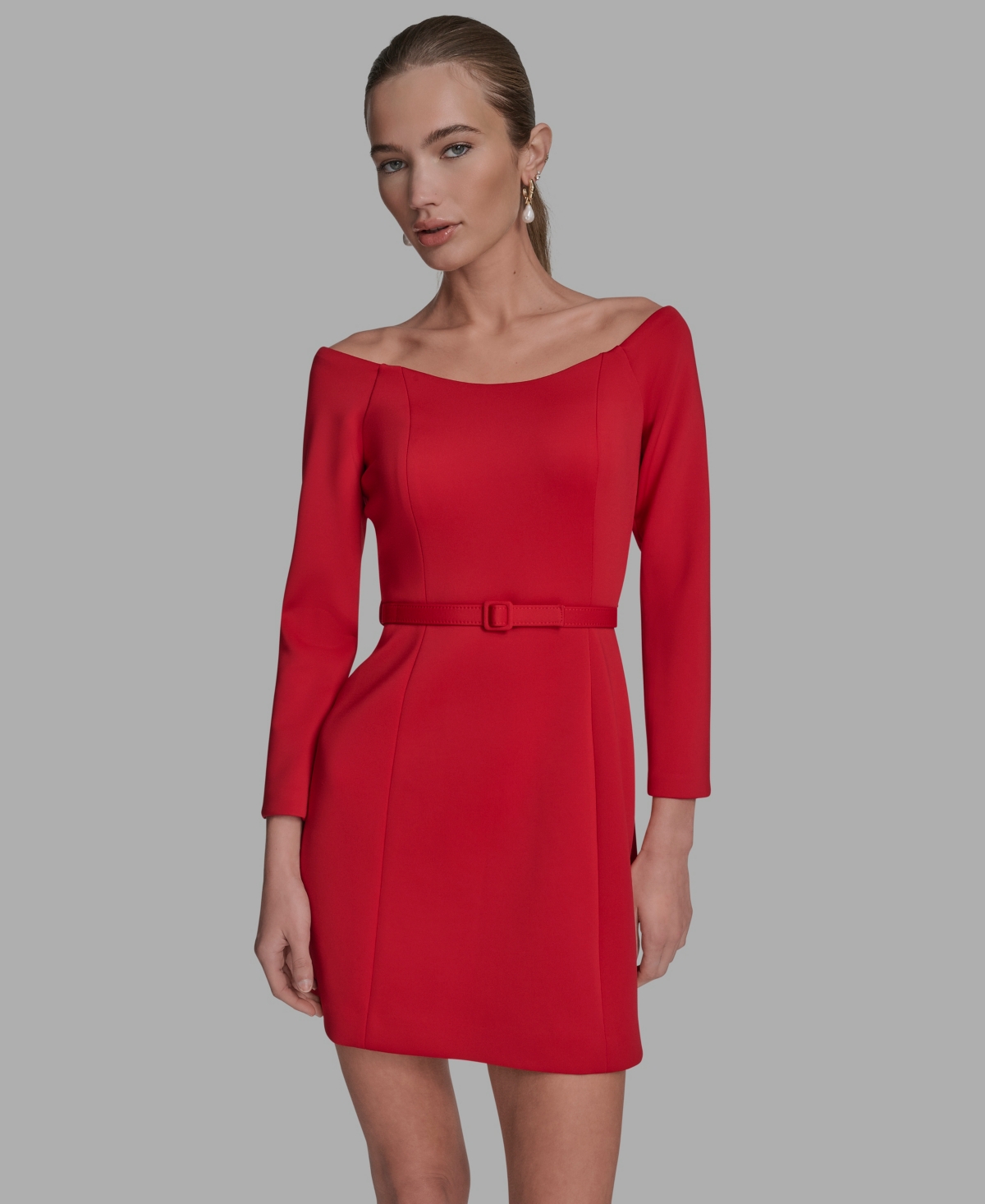 Click here for Scuba Off-The-Shoulder Belted Fnf - Red Hot prices