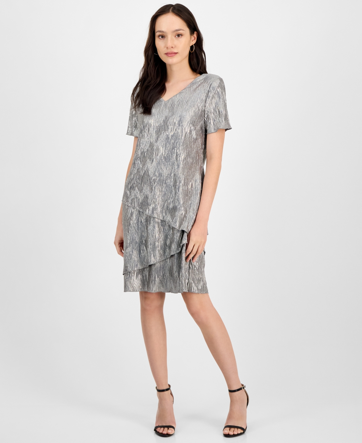 Click here for Connected Petite Tiered Short-Sleeve V-Neck Dress... prices