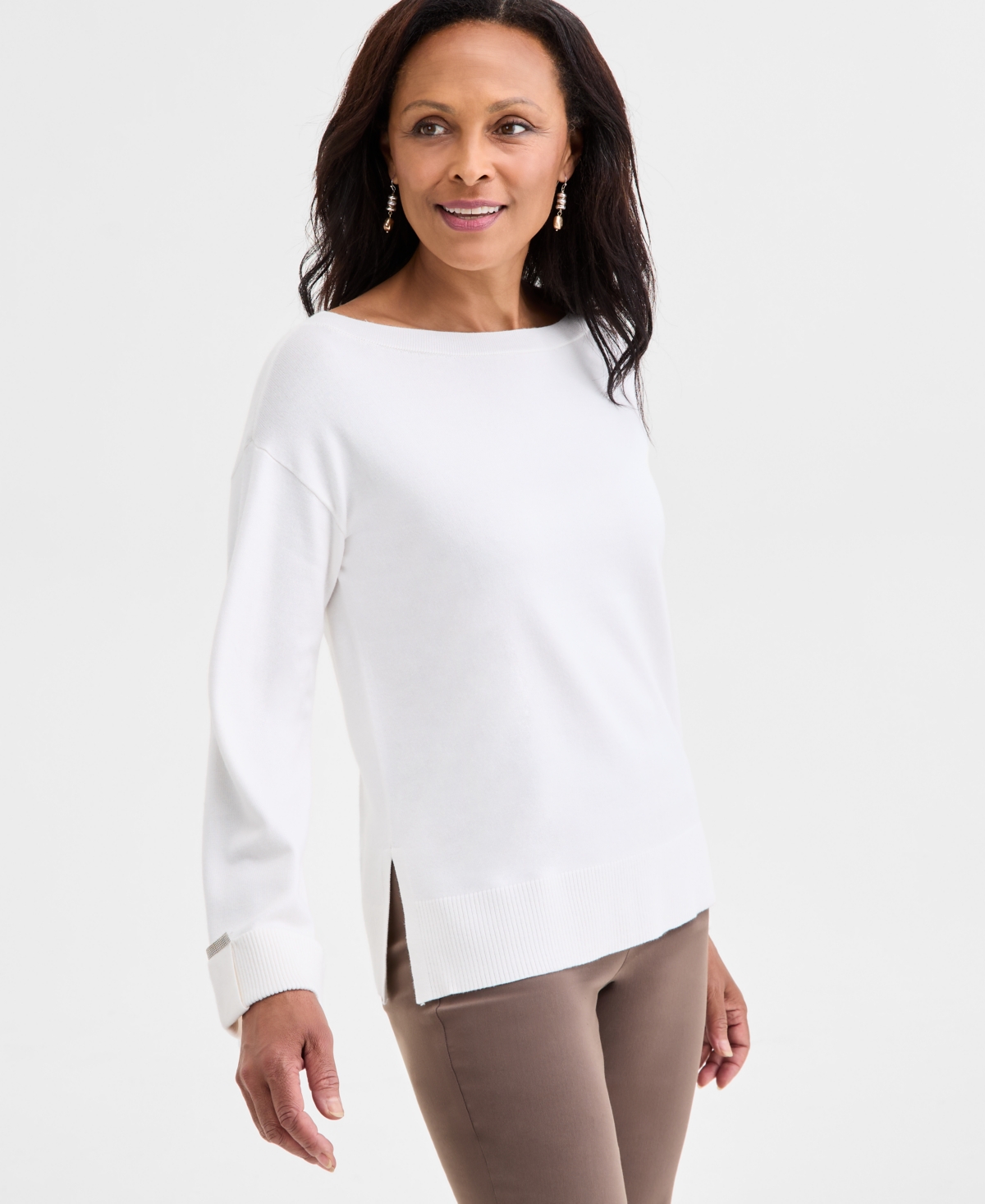 Click here for Jm Collection Womens Split-Hem Boat-Neck Sweater... prices