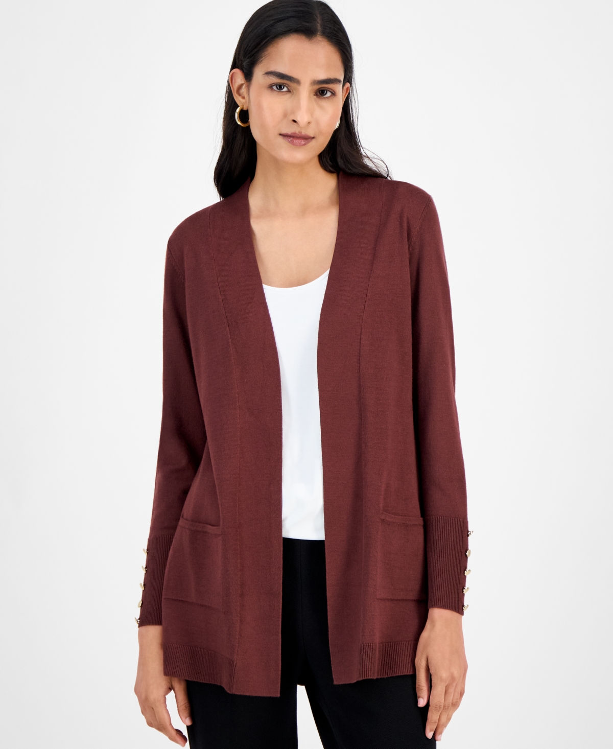 Click here for Jm Collection Womens Button-Sleeve Flyaway Cardiga... prices