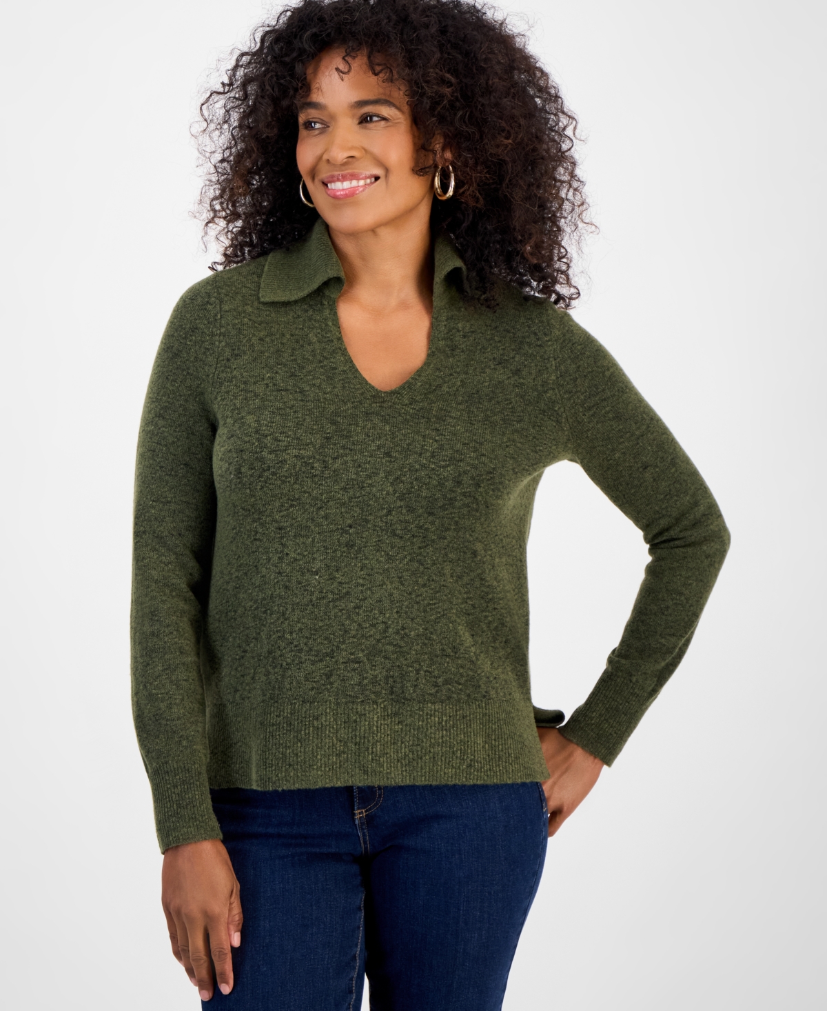 Click here for Style & Co Womens Luxsoft Johnny-Collar Sweater  M... prices