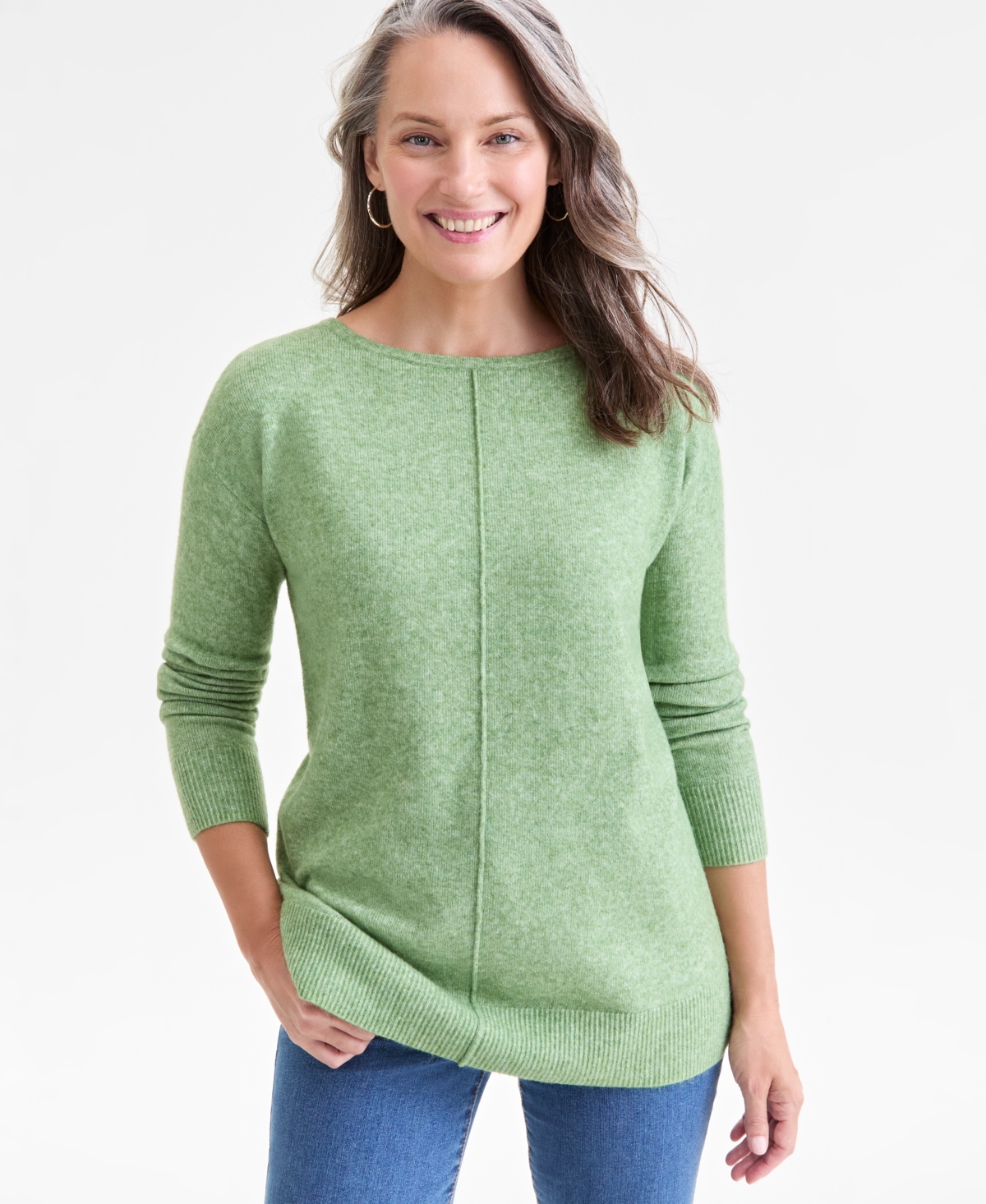 Style & Co Womens Luxsoft Seam-Front Sweater Tunic  Macys Exclusive - Arcadia Green