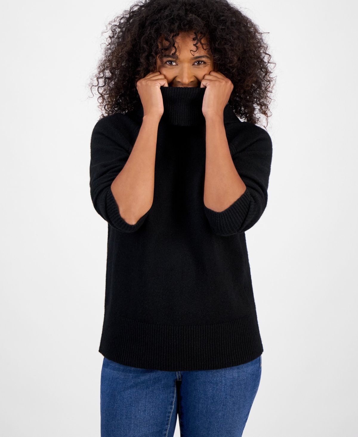 Style & Co Womens Cowl-Neck Tunic Sweater  Macys Exclusive - Deep Black