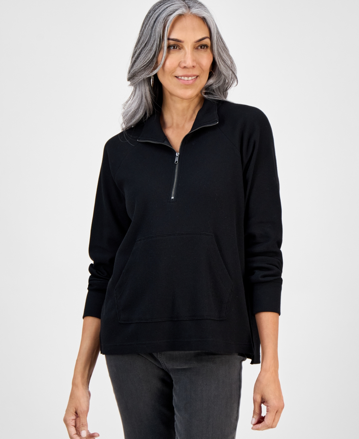 Click here for Style & Co Womens Waffle-Knit Quarter Zip Top  Mac... prices