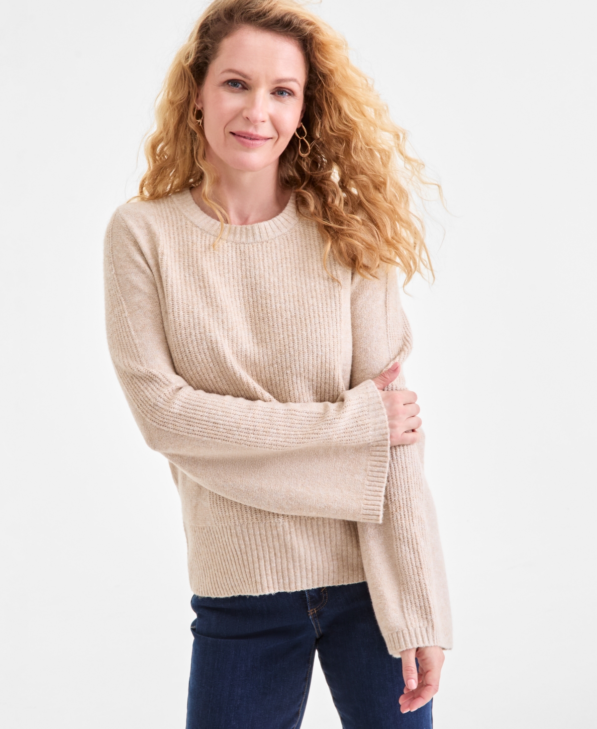 Click here for Style & Co Womens Bell-Sleeve Boucle Ribbed Sweate... prices