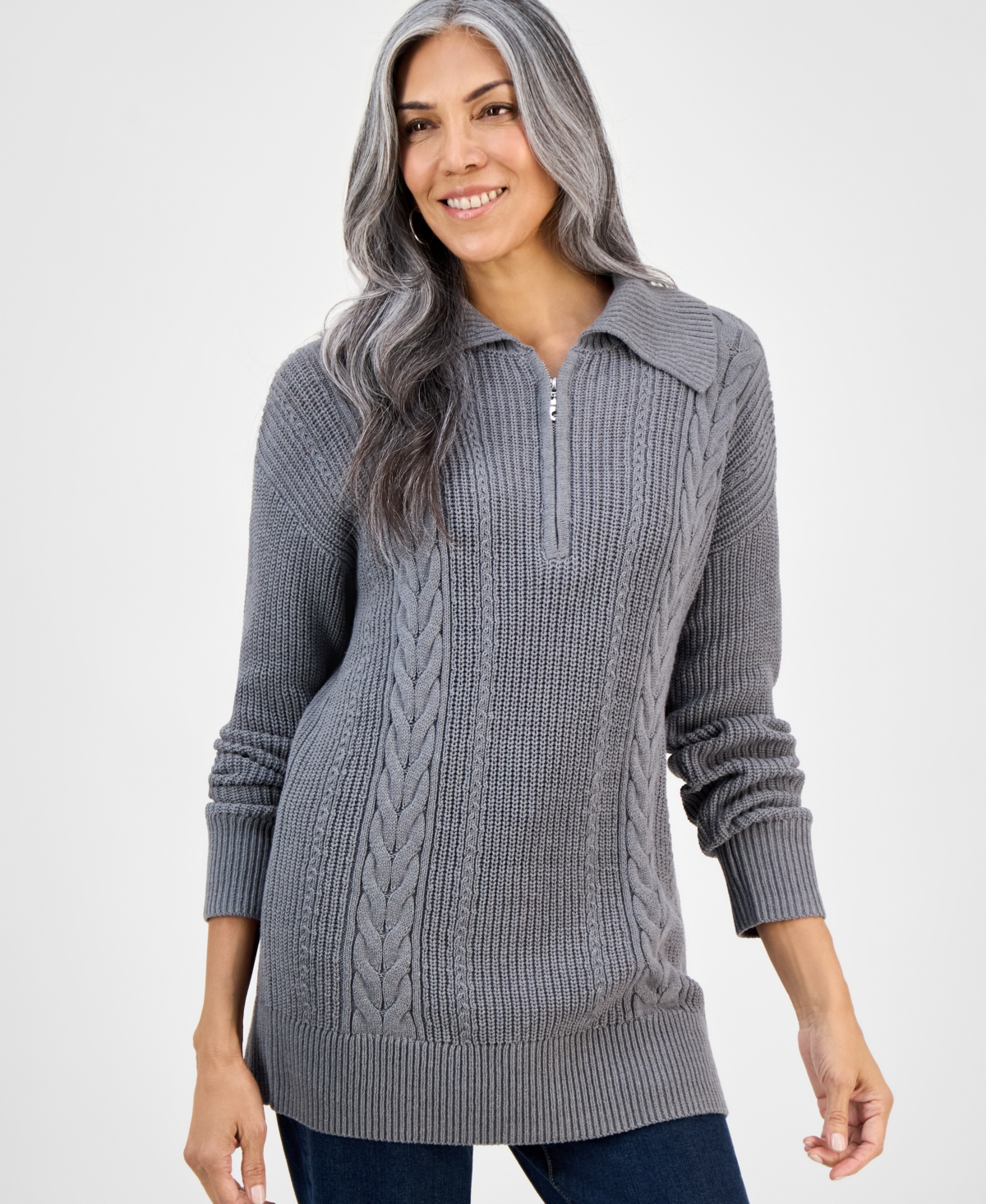 Click here for Style & Co Womens Quarter-Zip Cable-Knit Sweater... prices