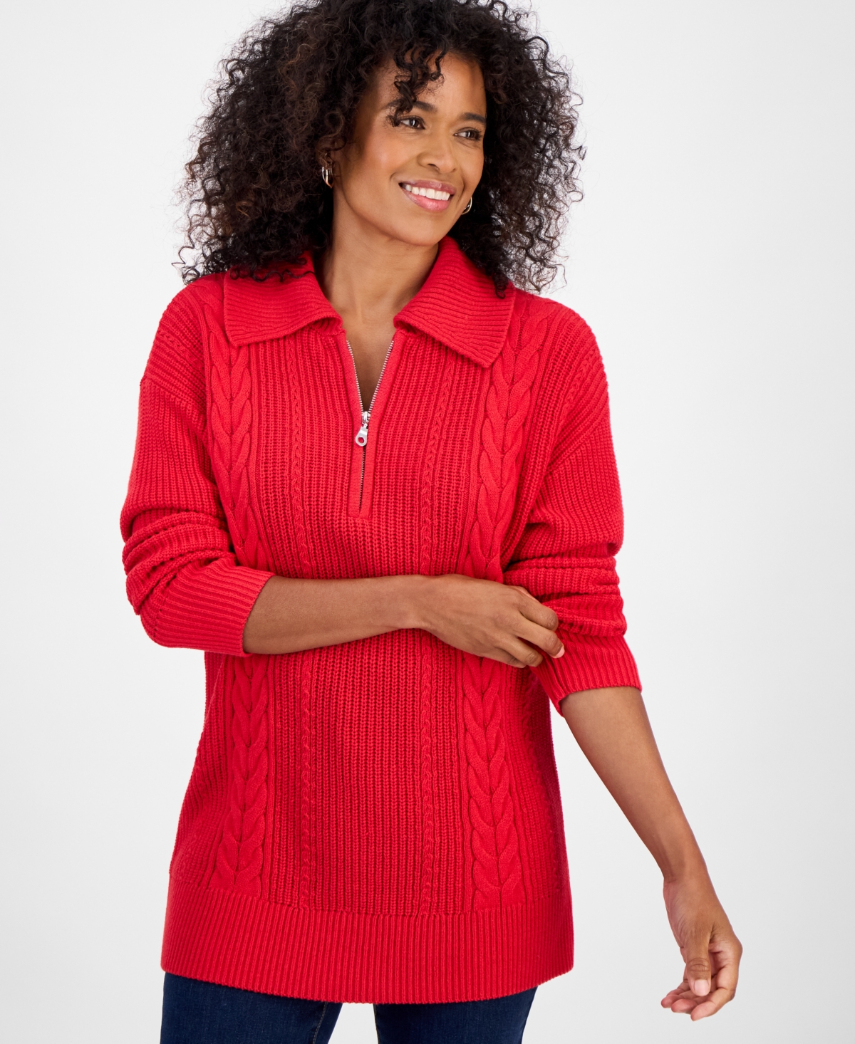 Click here for Style & Co Womens Quarter-Zip Cable-Knit Sweater... prices