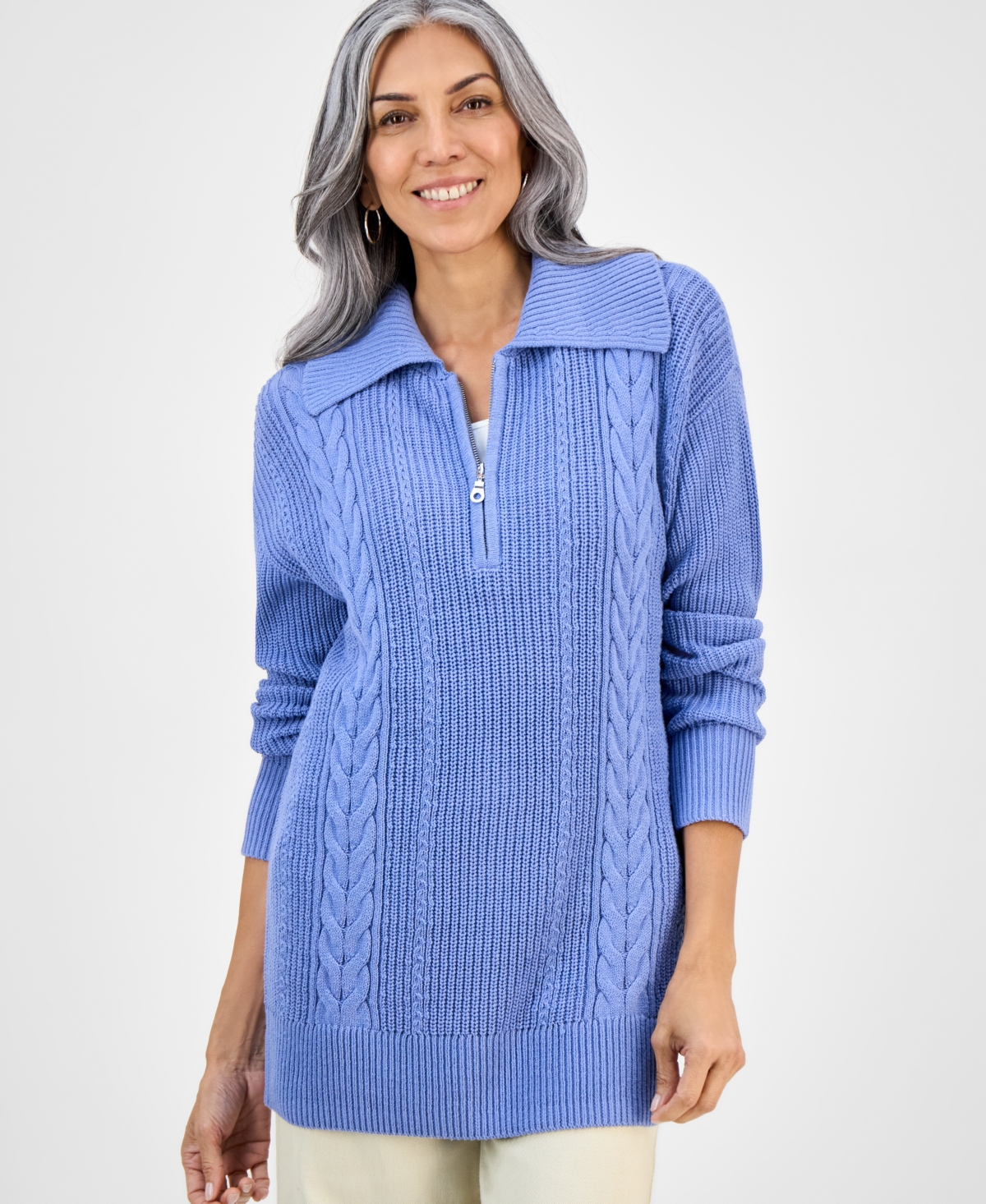 Click here for Style & Co Womens Quarter-Zip Cable-Knit Sweater... prices