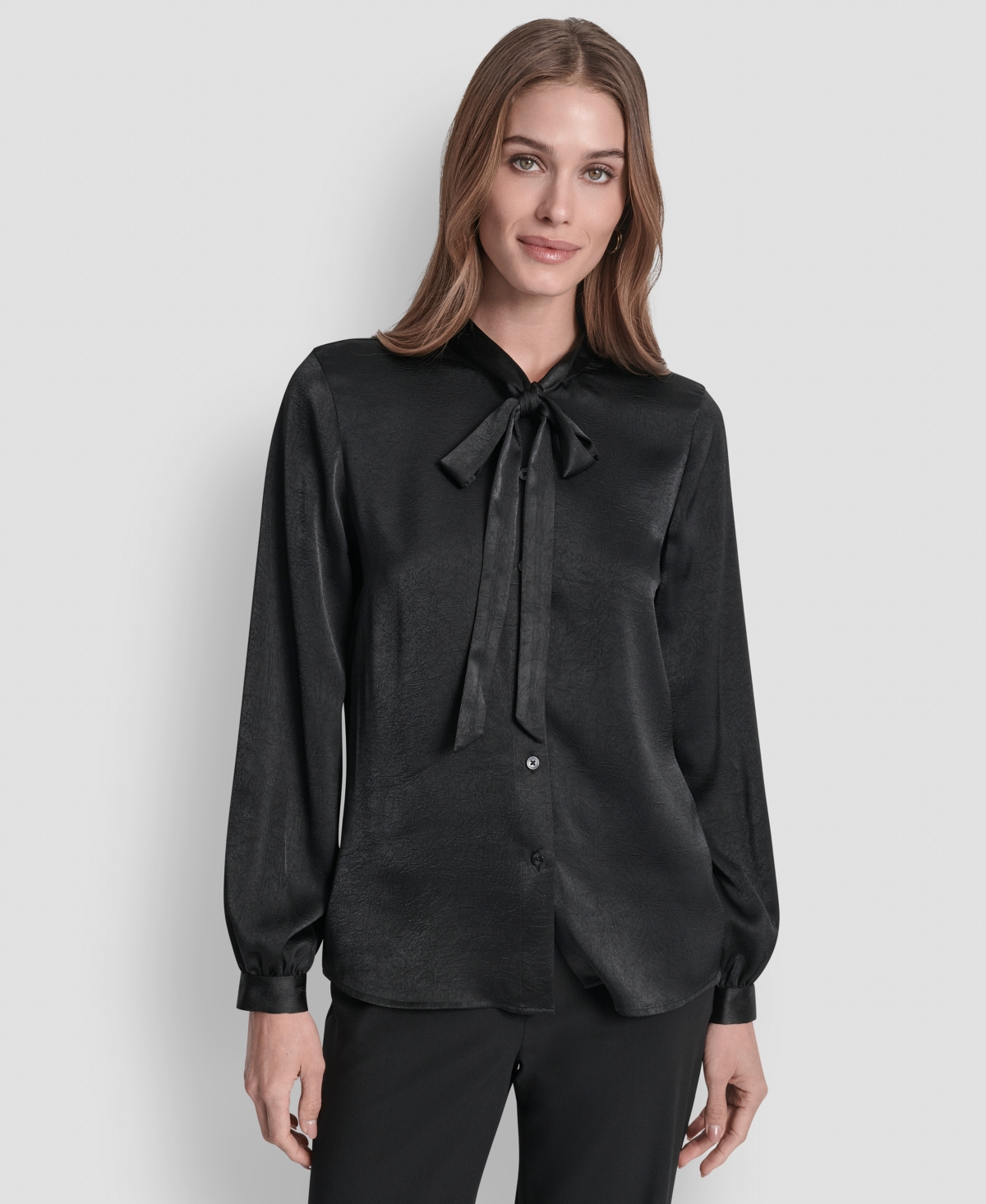 Click here for Dkny Womens Crushed Satin Long Sleeve Blouse - Bla... prices
