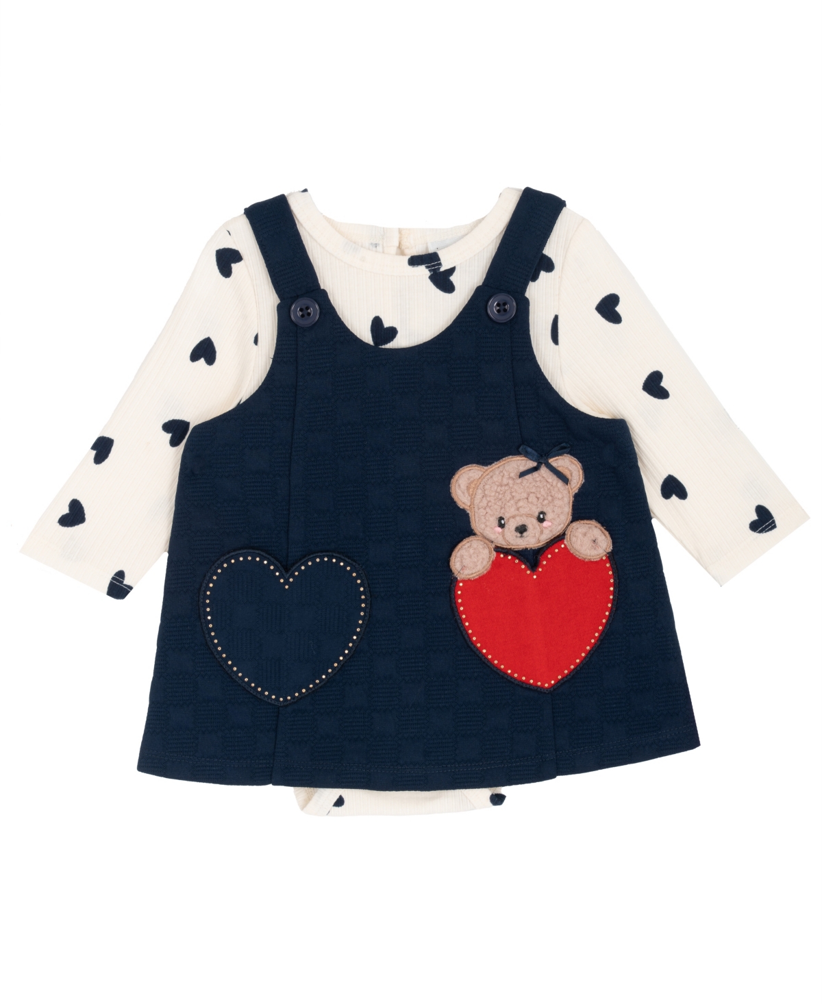 Rare Editions Baby Girls 2-Piece Heart Pocket Jumper Bodysuit Set - Navy