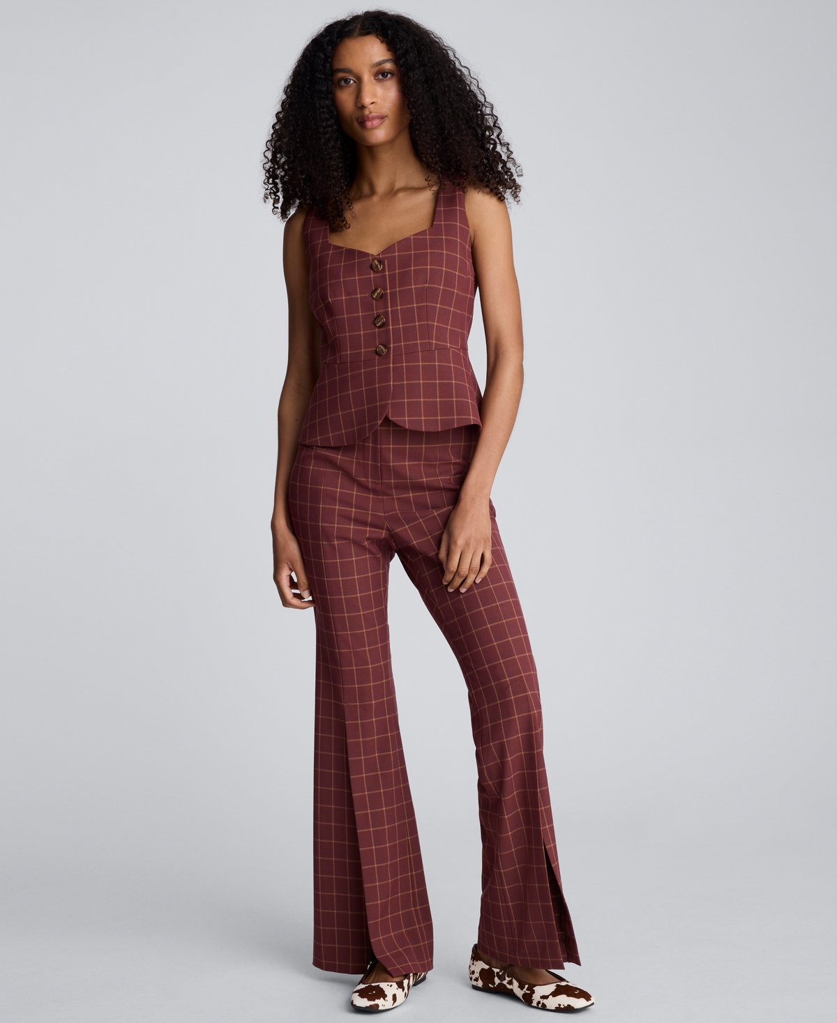 Click here for Kenneth Cole Womens Plaid Sleeveless Peplum Vest -... prices