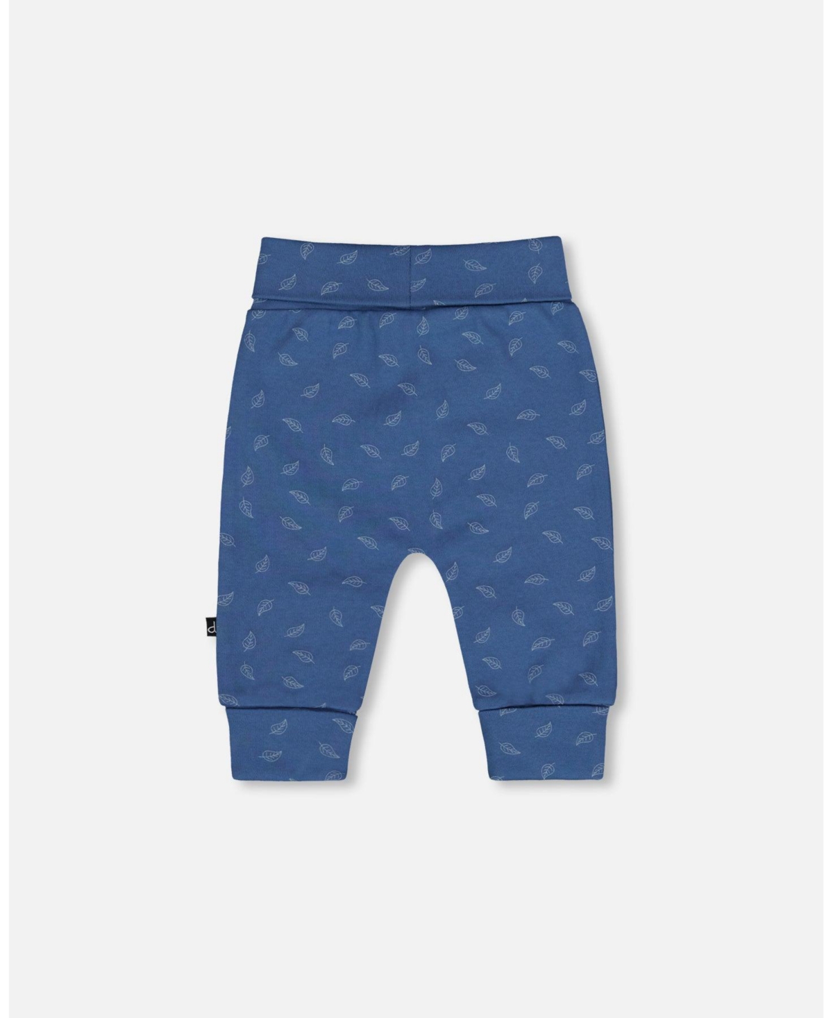 Deux par Deux Baby Boy Cotton Evolutive Pants Blue Printed Leaves - Baby - Blue leaf print