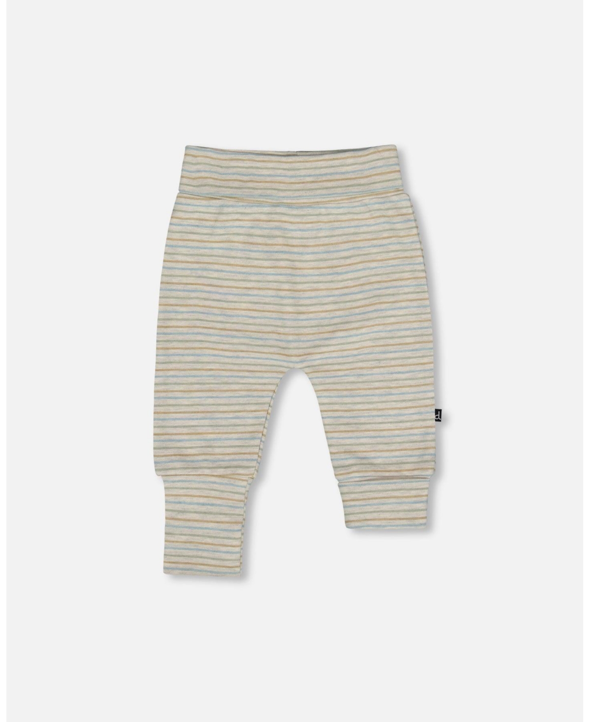 Deux par Deux Baby Boy Cotton Evolutive Pants Striped Heather Beige and Gray - Baby - Heather beige gray