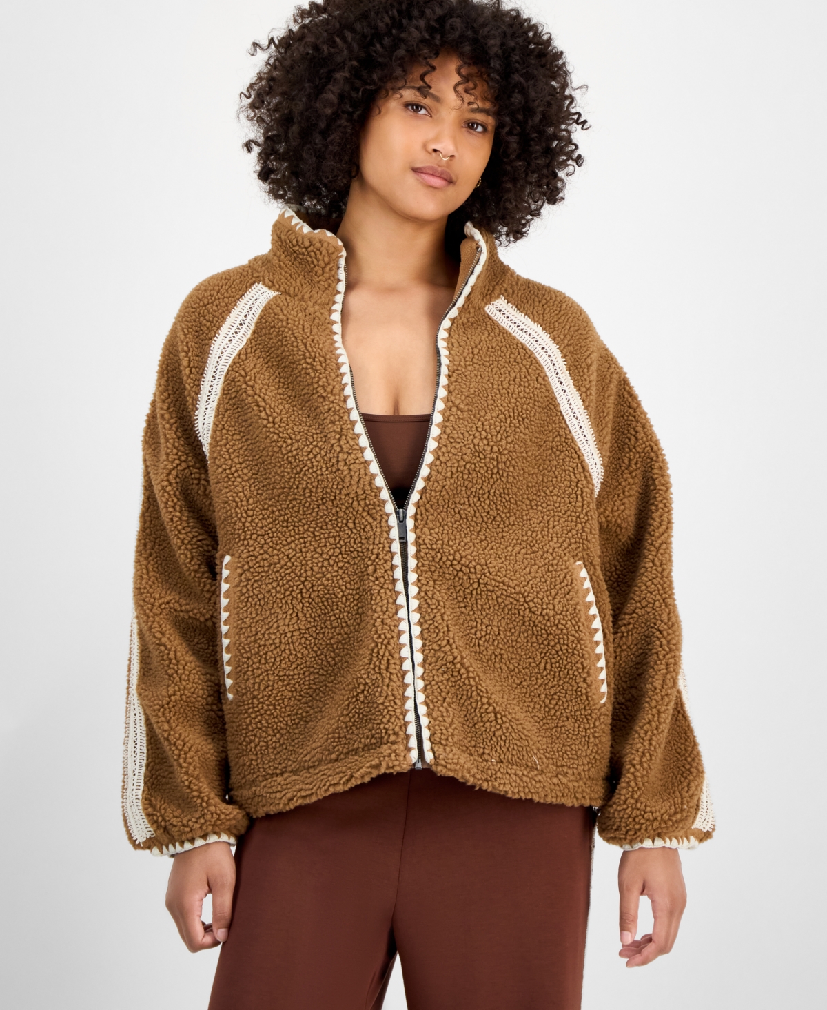 Click here for And Now This Petite Crochet-Trim Zip-Front Sherpa... prices