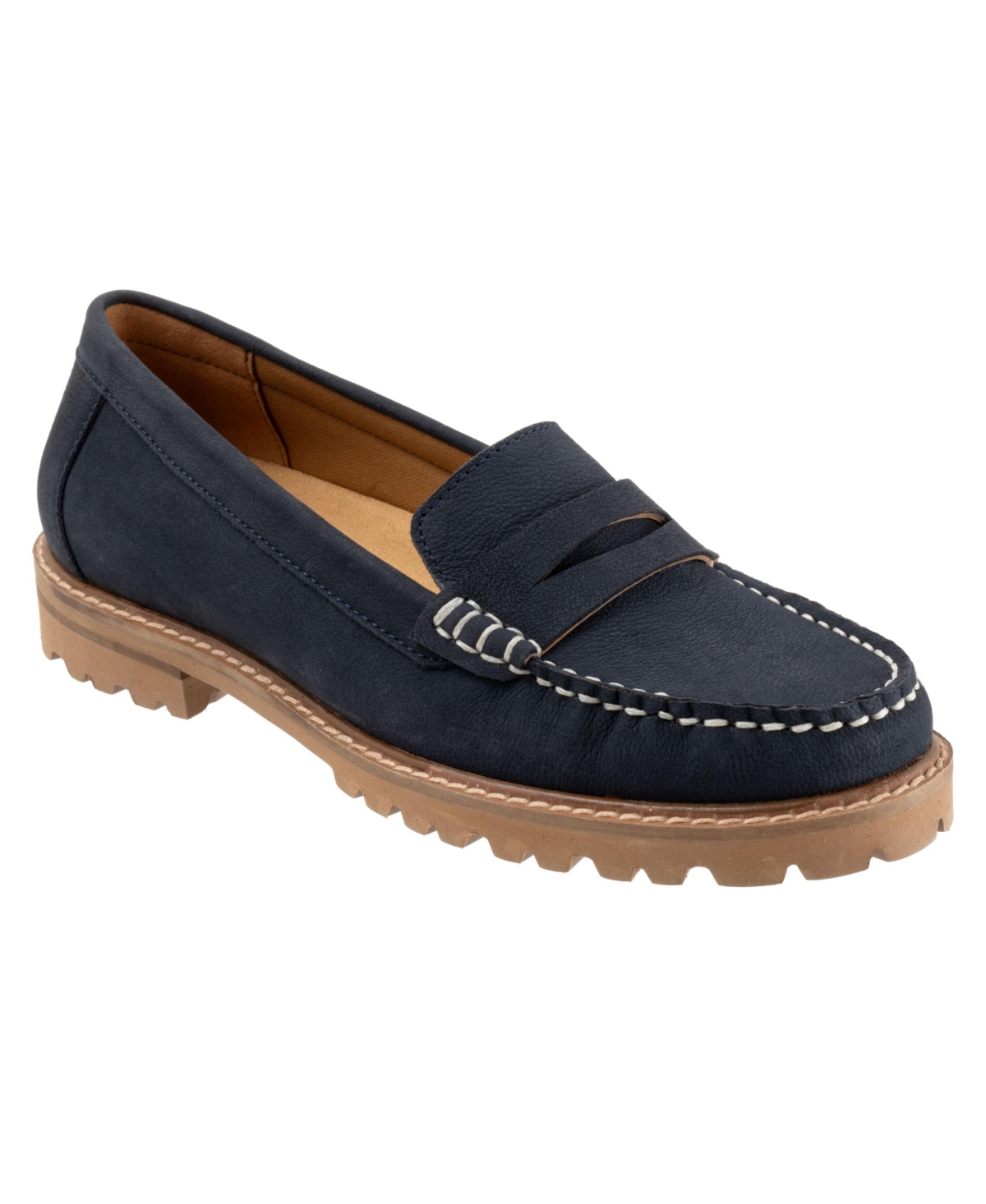 Click here for Trotters Francey Flat - Navy nubuck prices