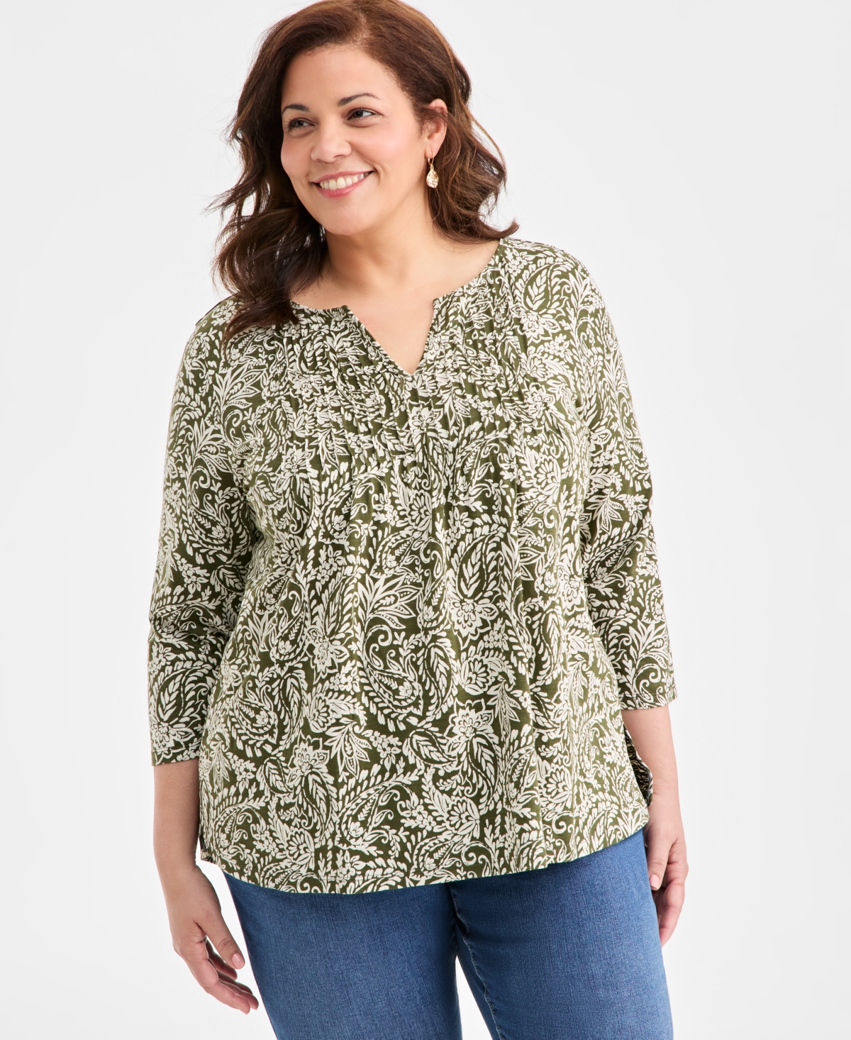 Click here for Style & Co Plus Size Pintuck-Front Split-Neck Knit... prices