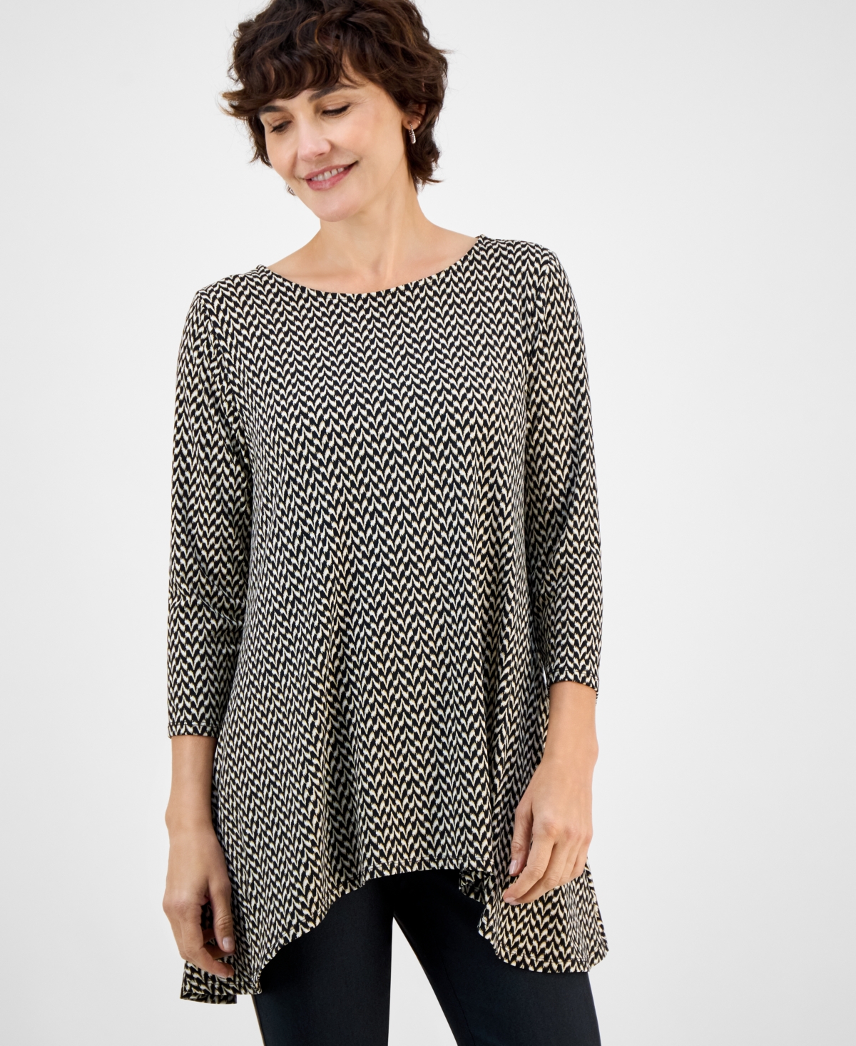 Click here for Jm Collection Womens Printed 3/4-Sleeve Knit Top... prices