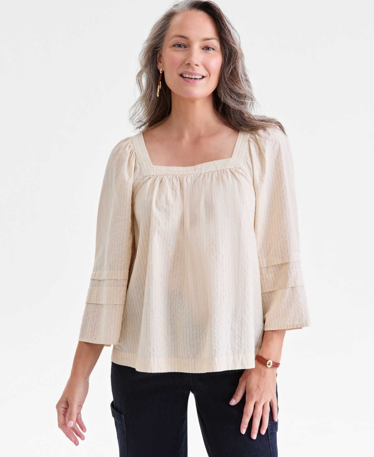 Click here for Style & Co Petite Square-Neck Shadow-Striped Top... prices