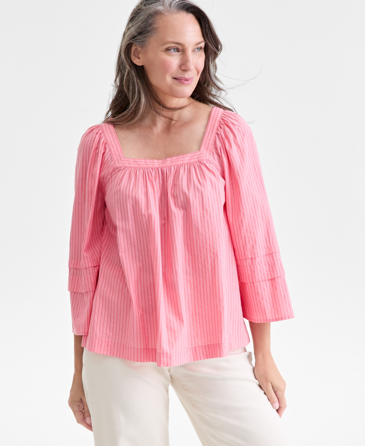 Click here for Style & Co Petite Square-Neck Shadow-Striped Top... prices