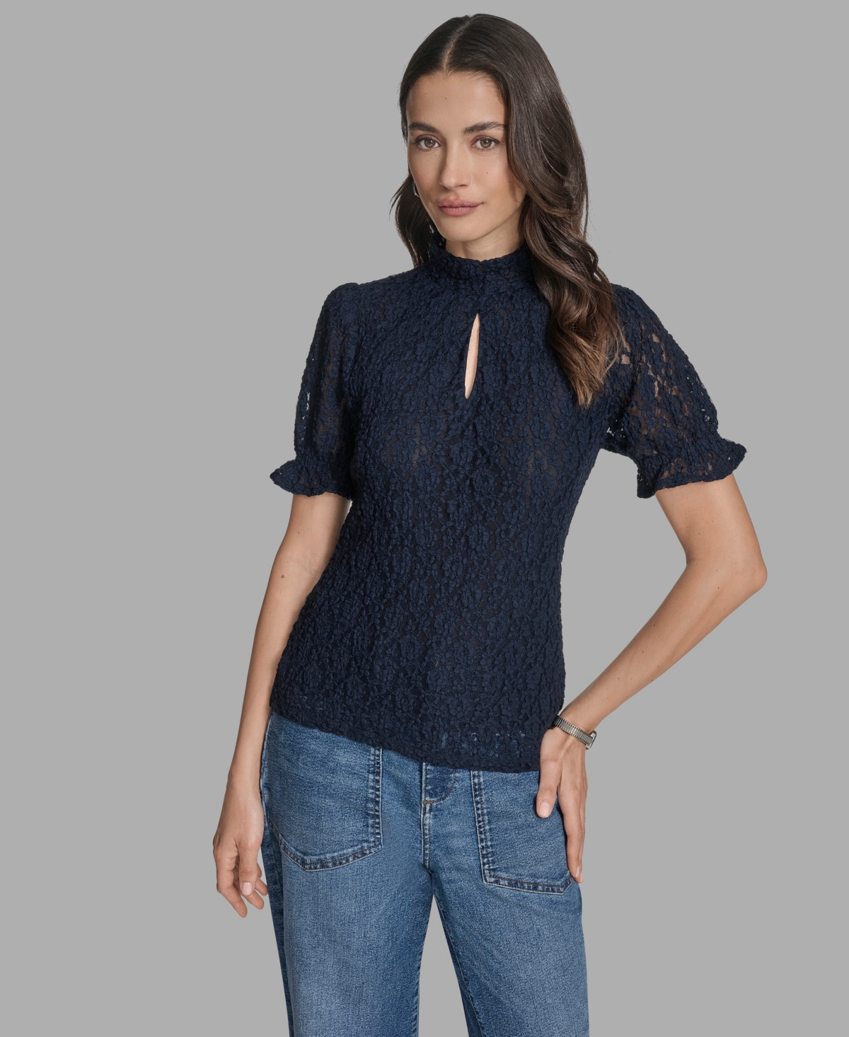 Click here for Bcbg Womens Short Sleeve Lace Ruffle Top - Deep Se... prices