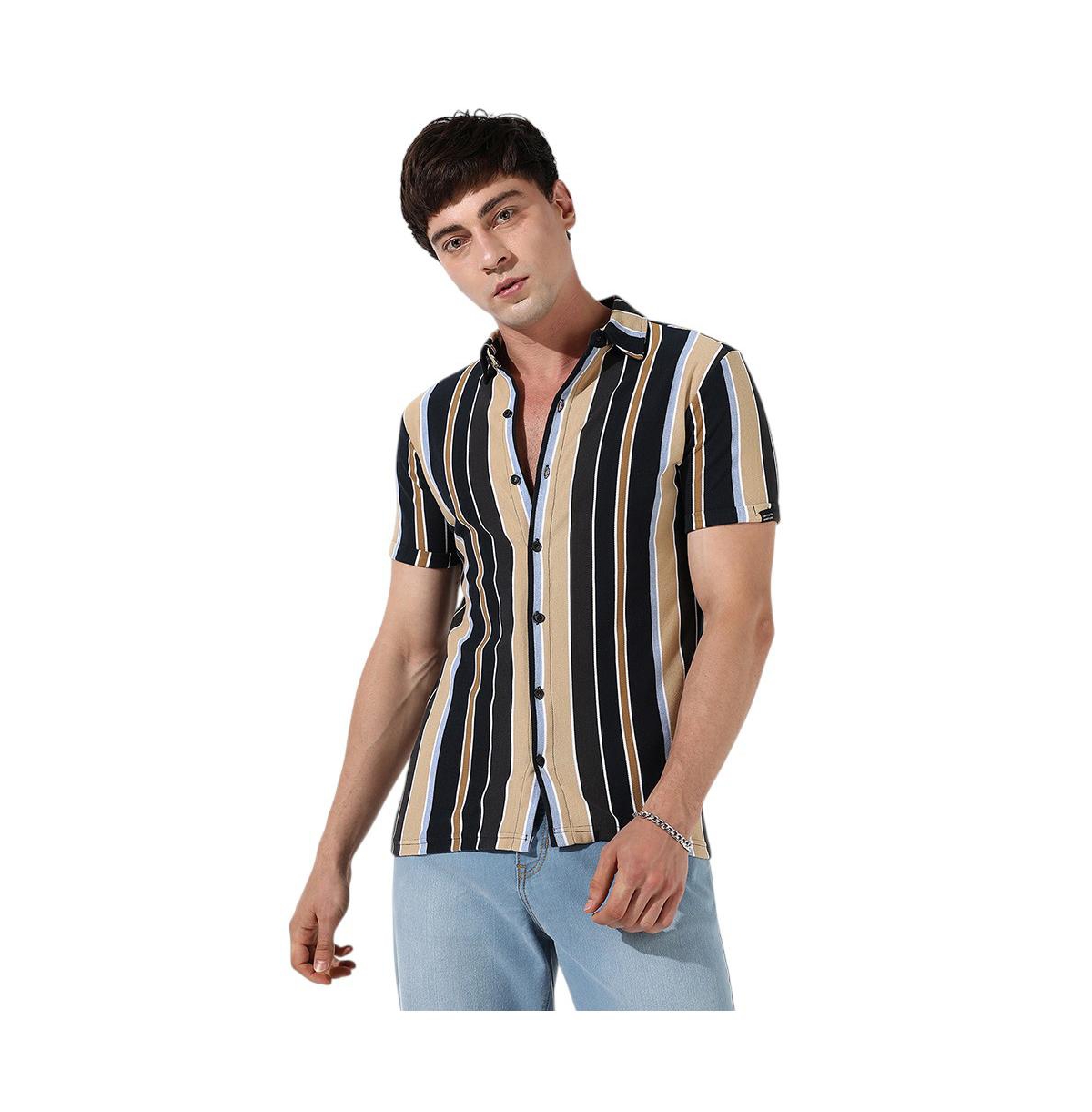 Click here for Campus Sutra Mens Striped Button Up Cotton Shirt -... prices