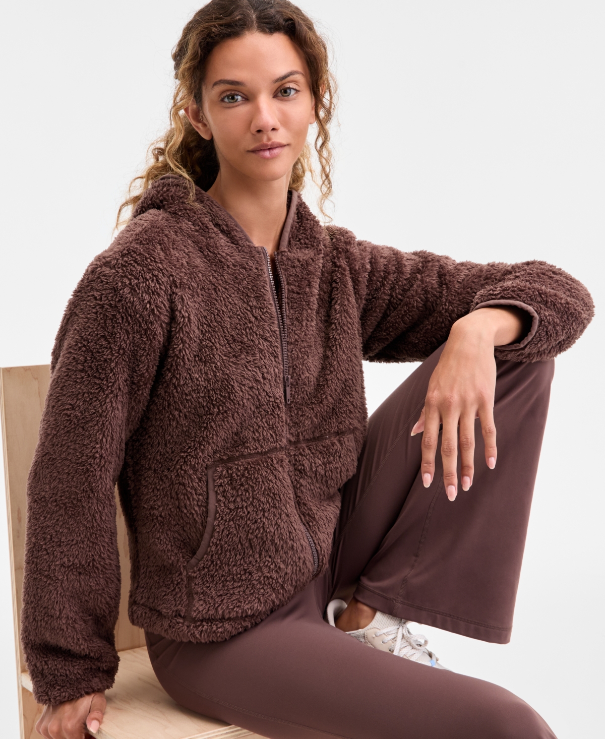 Click here for Id Ideology Womens Relaxed Hooded Sherpa Long-Slee... prices