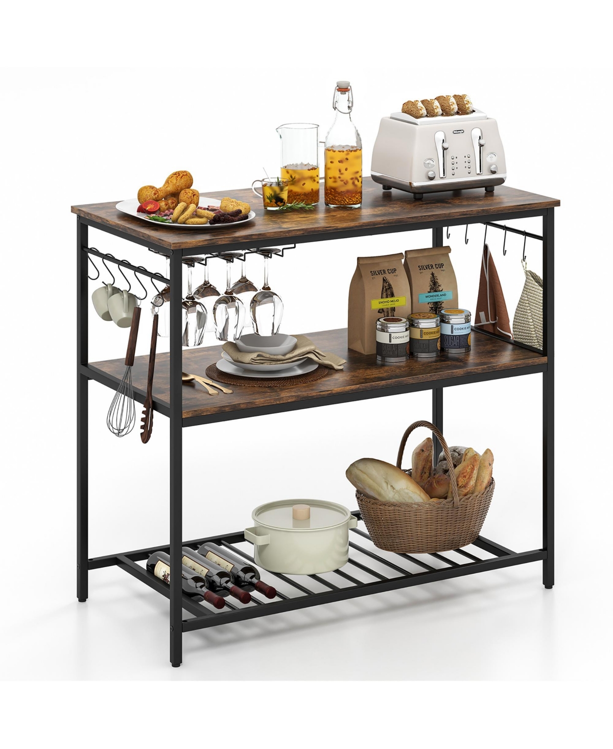 Click here for Gymax Kitchen Island 3-Tier Prep Table with Wine G... prices