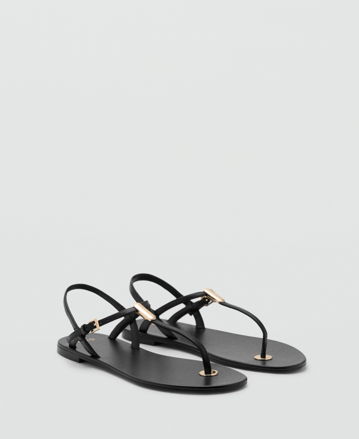 Click here for Mango Womens Metallic Detail Leather Sandals - Bla... prices