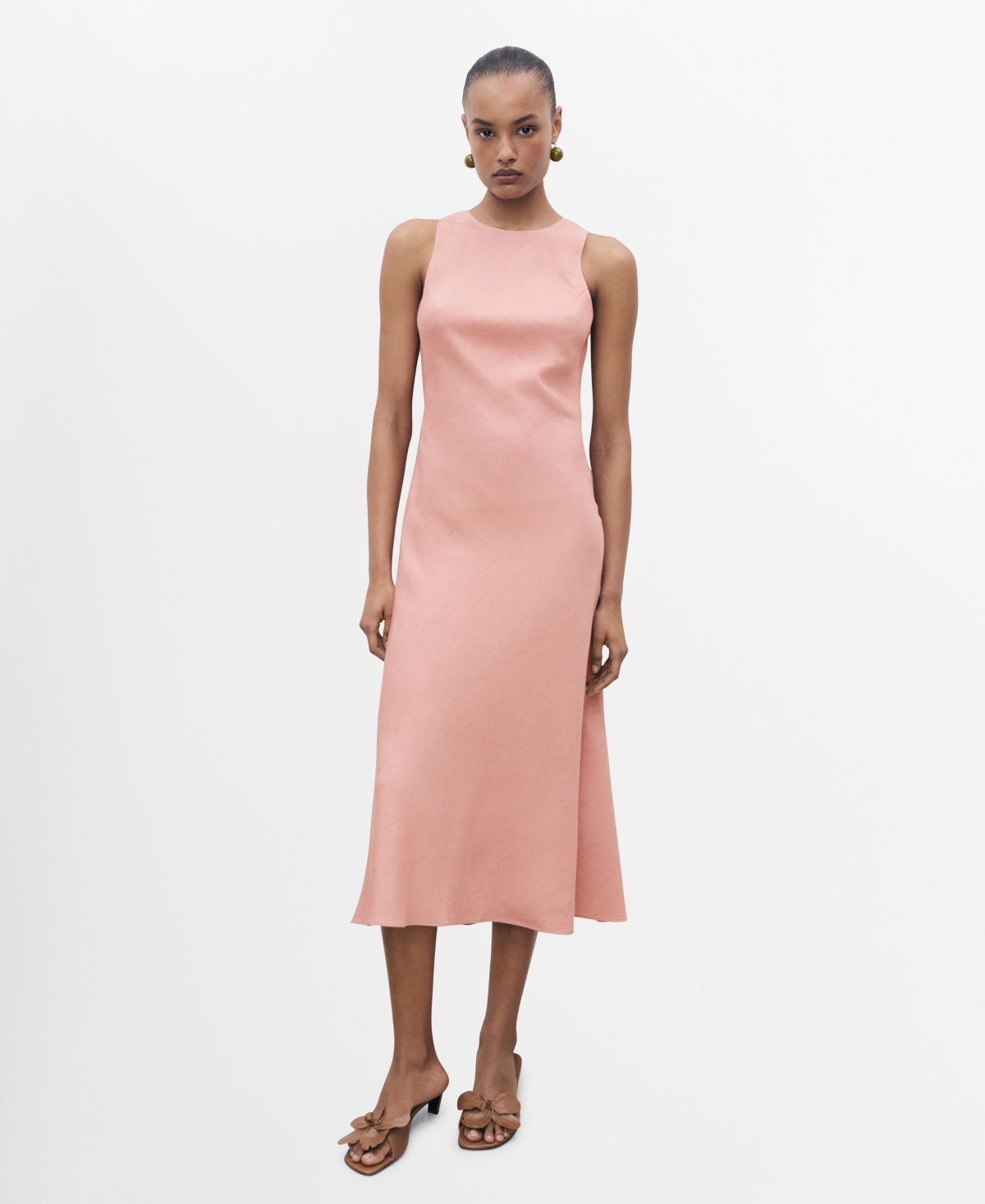 Click here for Mango Womens Linen-Blend Midi Dress - Pink prices