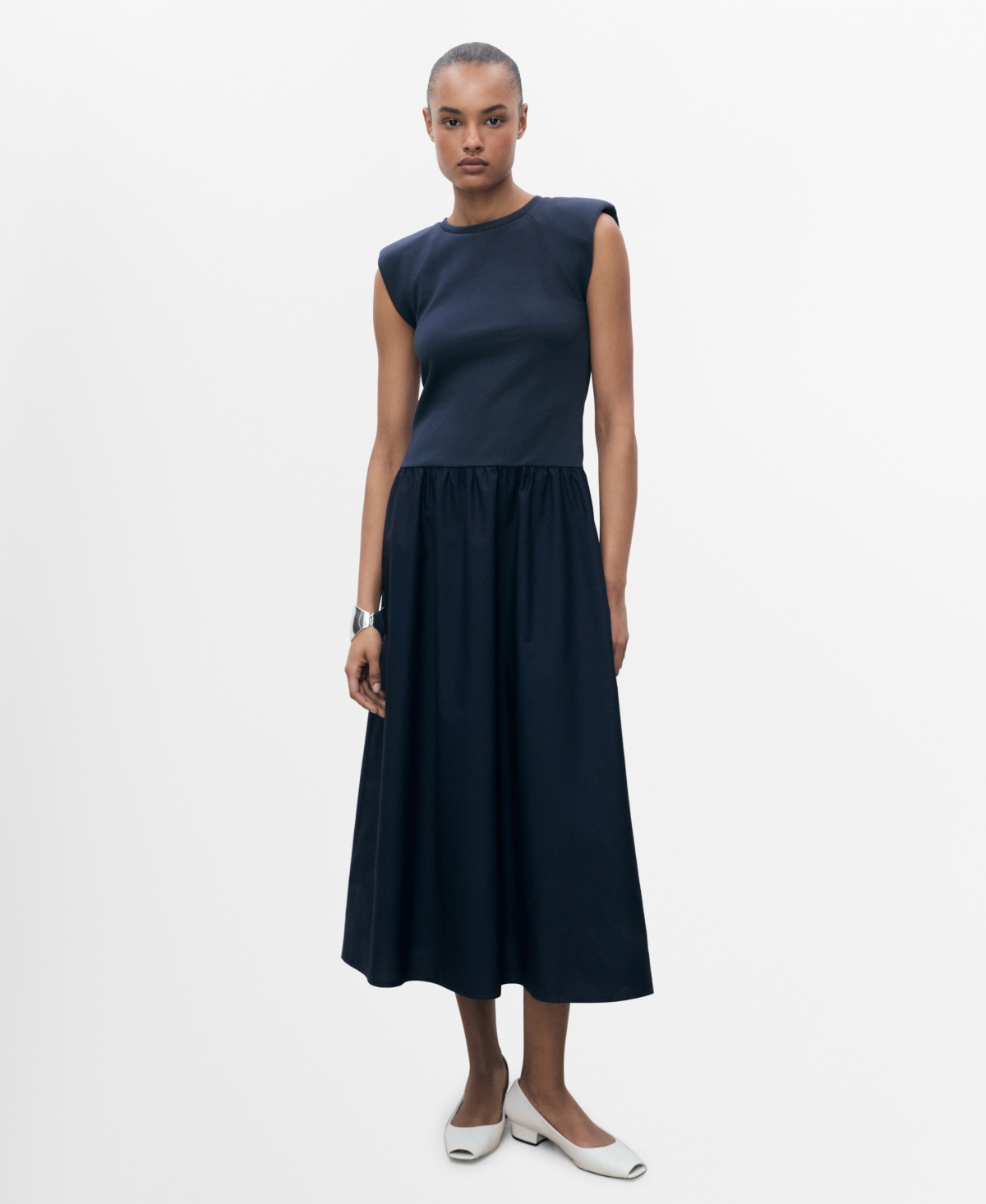 Click here for Mango Womens Combined Fabric Midi Dress - Navy prices