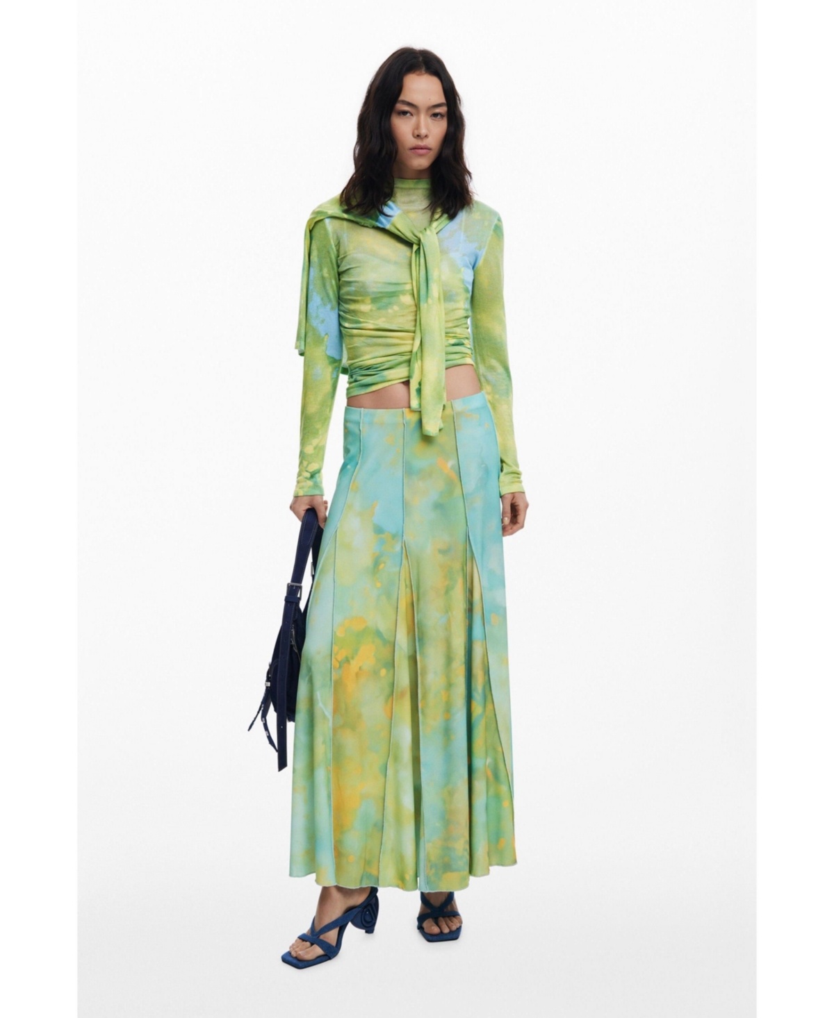 Click here for Desigual Womens Long godet skirt - Blue prices