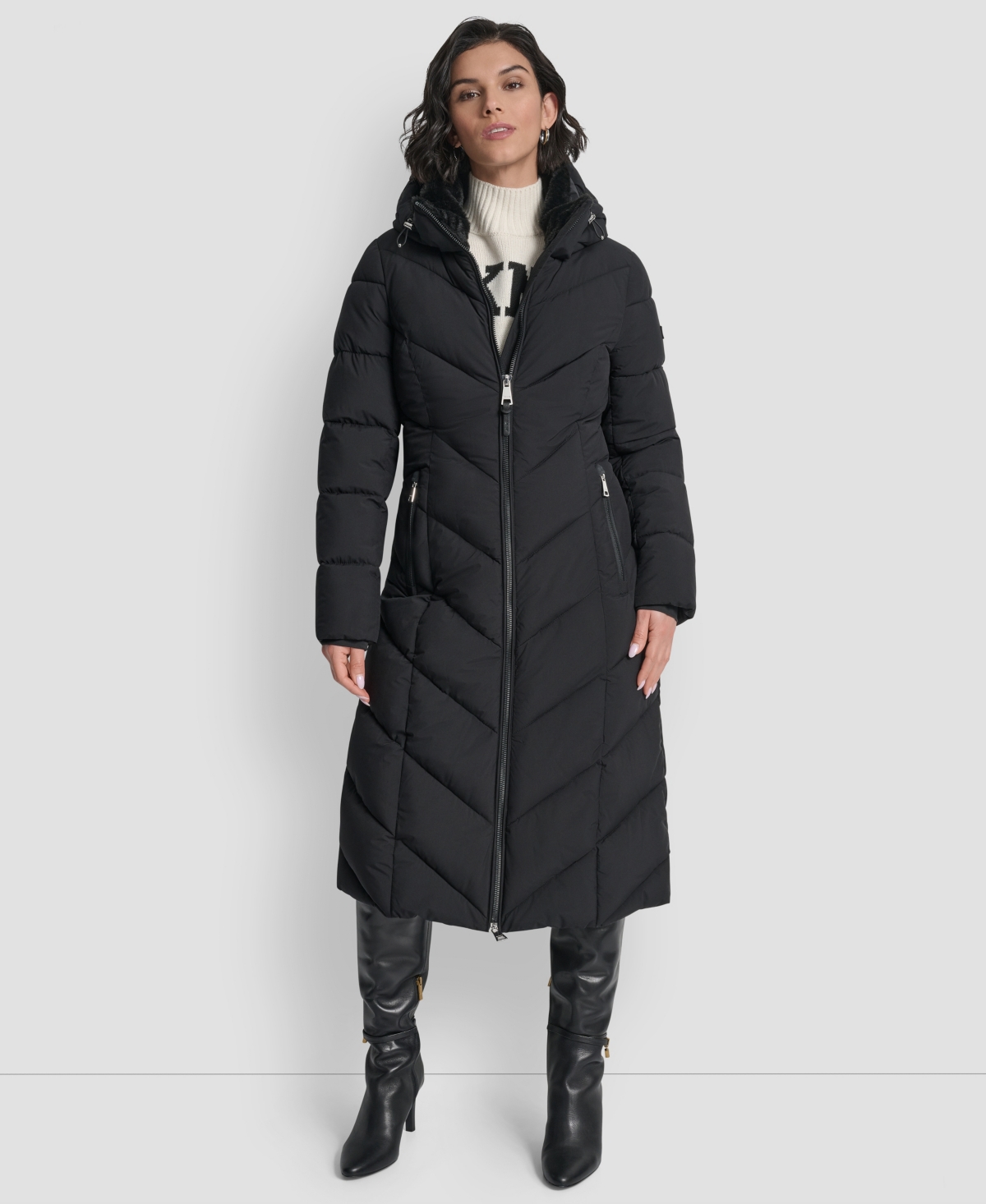 Click here for Dkny Womens Hooded Zip Front A-Line Maxi Puffer Co... prices