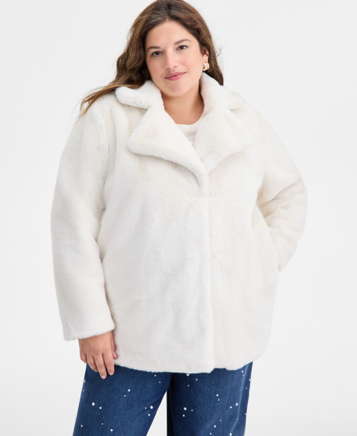 Click here for On 34th Trendy Plus Size Notched Collar Faux Fur C... prices
