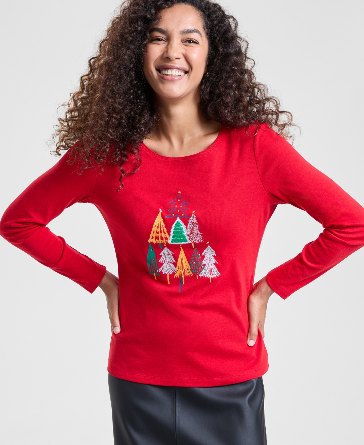 Click here for Holiday Lane Womens Festive Trees Long-Sleeve Top... prices