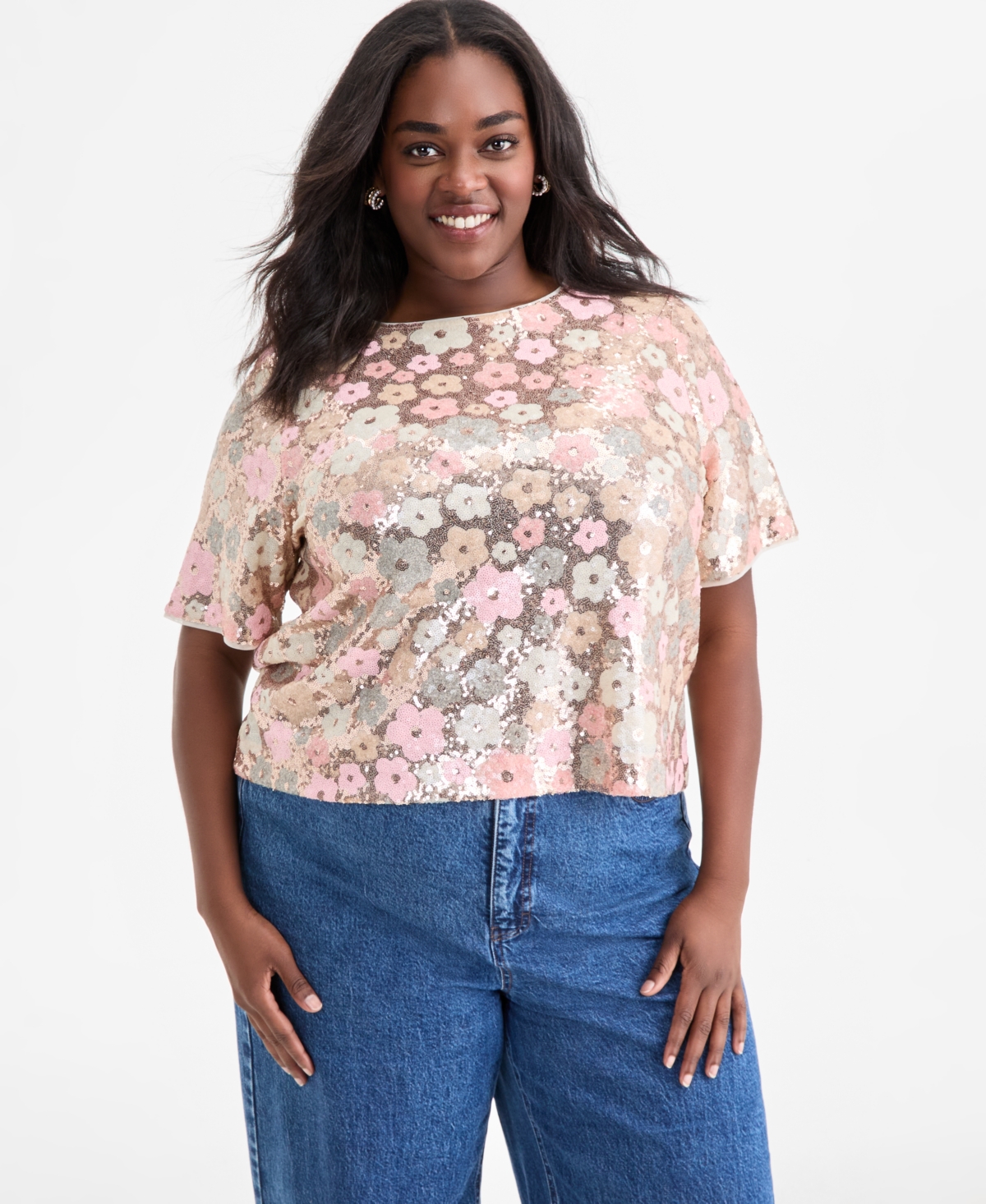 Click here for On 34th Trendy Plus Size Sequin Embellished Top  M... prices