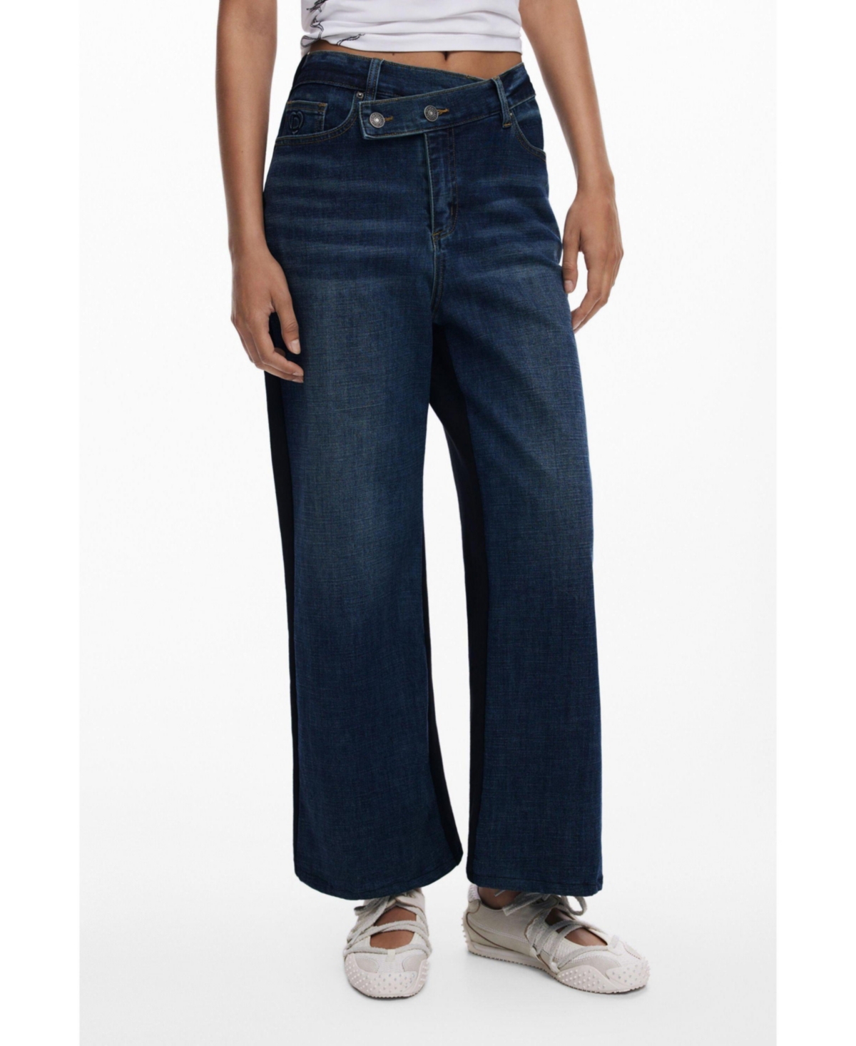 Click here for Desigual Womens Combined flare jeans - Dark blue prices