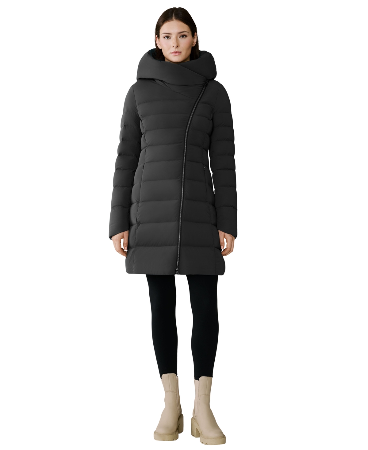 Click here for Soia & Kyo Womens Asym Zip Puffer Jacket - Black prices