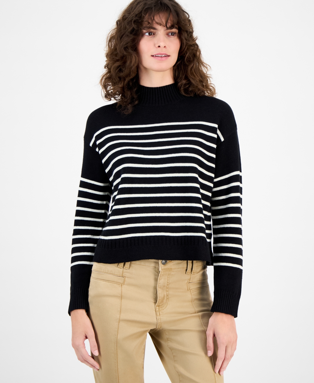 Click here for Nautica Jeans Womens Mock-Neck Stripe Long-Sleeve... prices