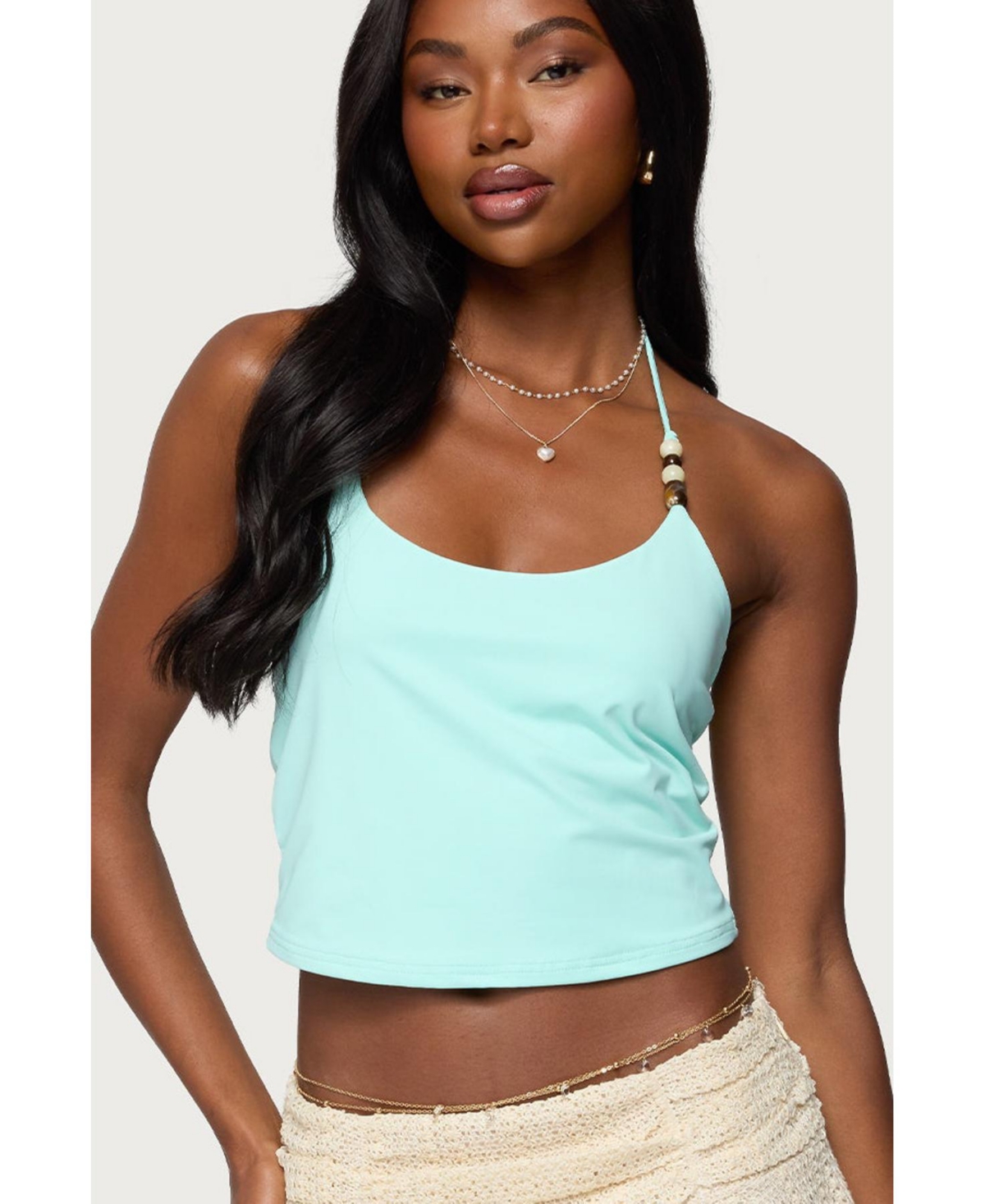 Click here for Edikted Womens Radley Bead Halter Top - Aqua prices
