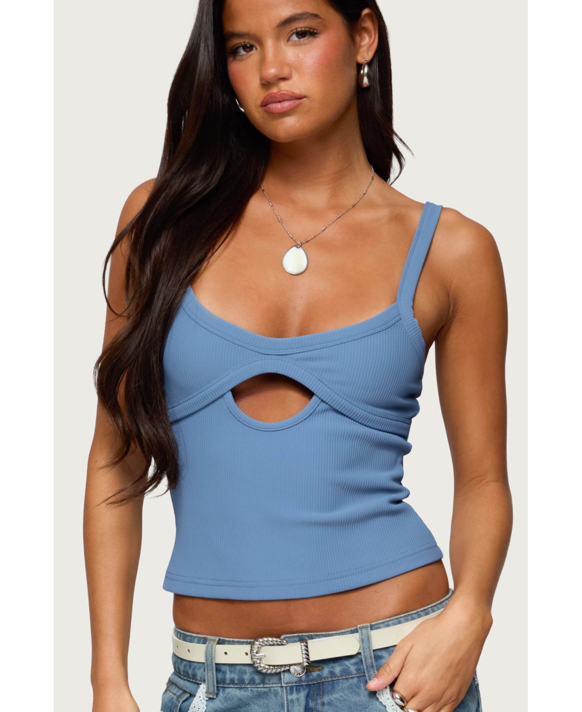 Click here for Edikted Womens Karin Cut Out Ribbed Tank Top - Blu... prices