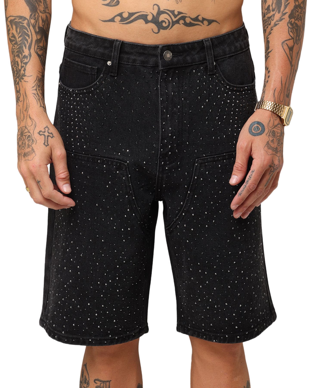 Click here for Xxiii Mens Diamond Buckle Back Jorts - Black prices