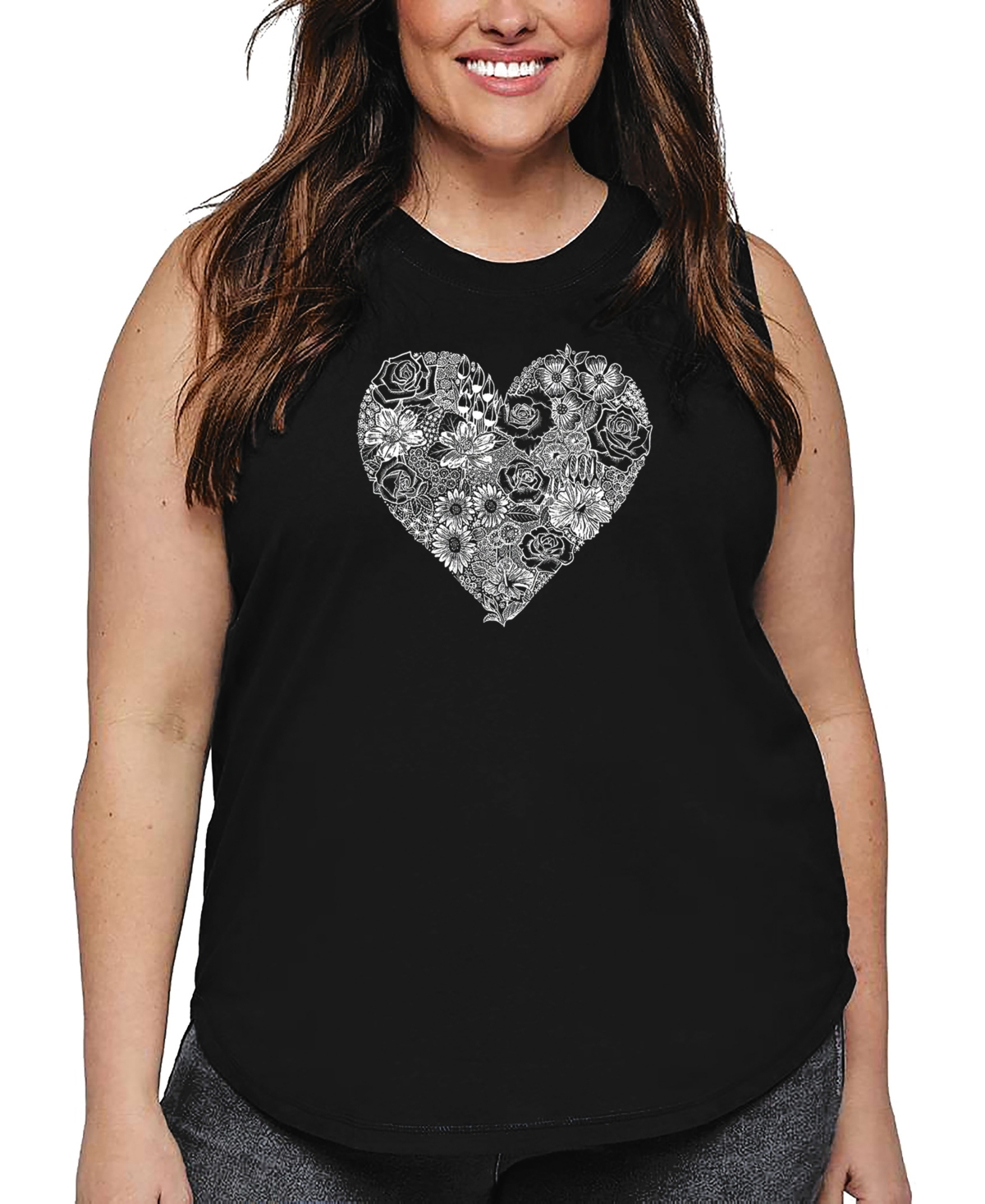 Click here for La Pop Art Plus Size Heart Flowers Word Art Tank T... prices