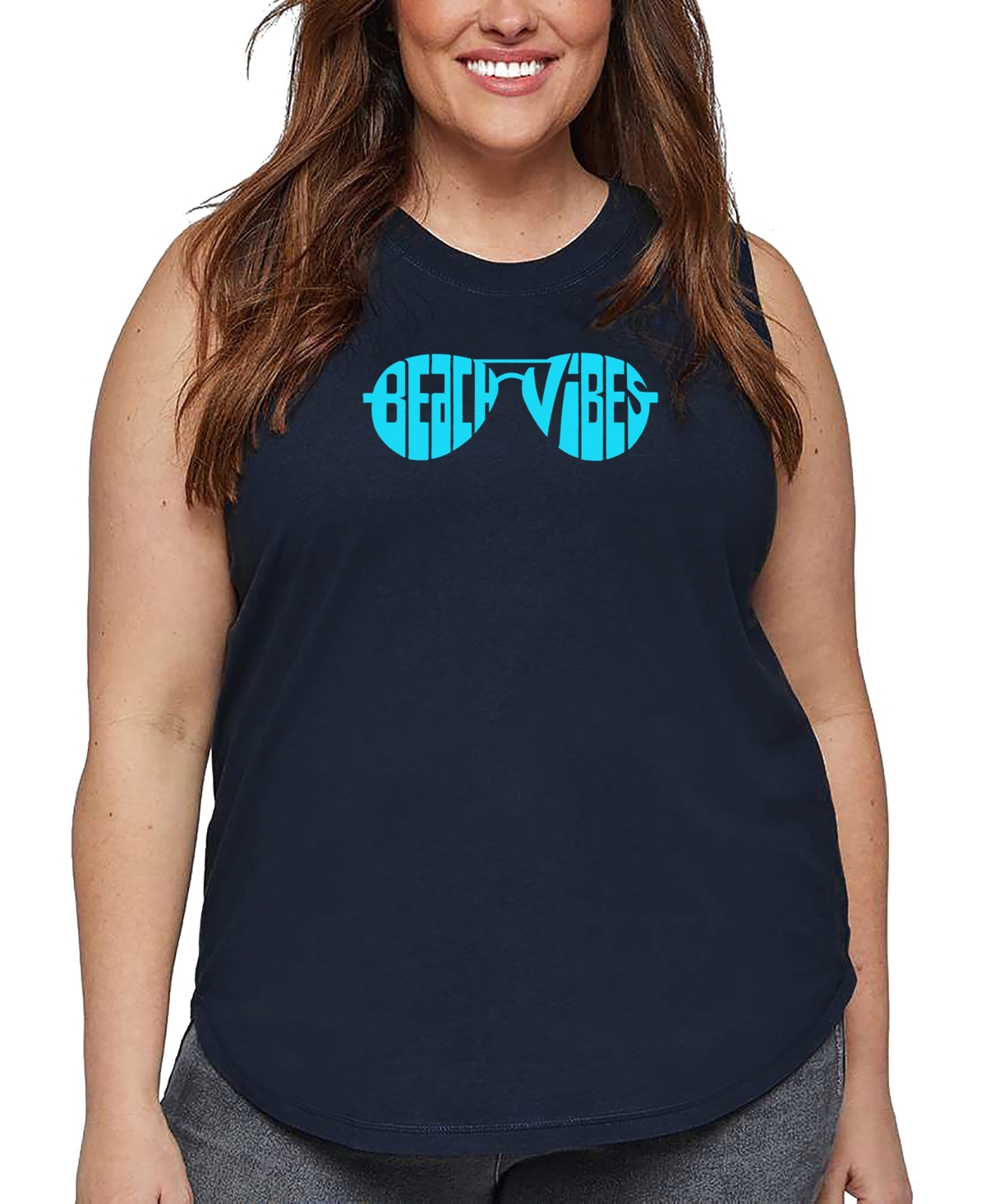 Click here for La Pop Art Plus Size Beach Vibes Word Art Tank Top... prices
