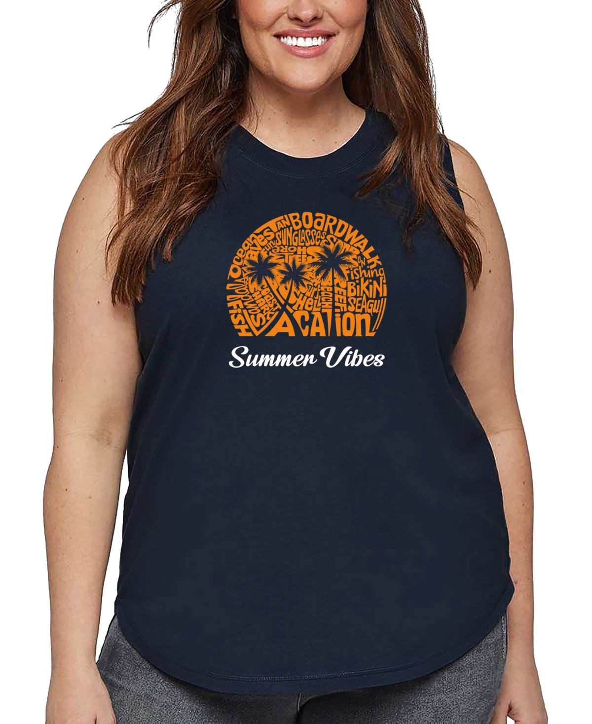 Click here for La Pop Art Plus Size Summer Vibes Word Art Tank To... prices