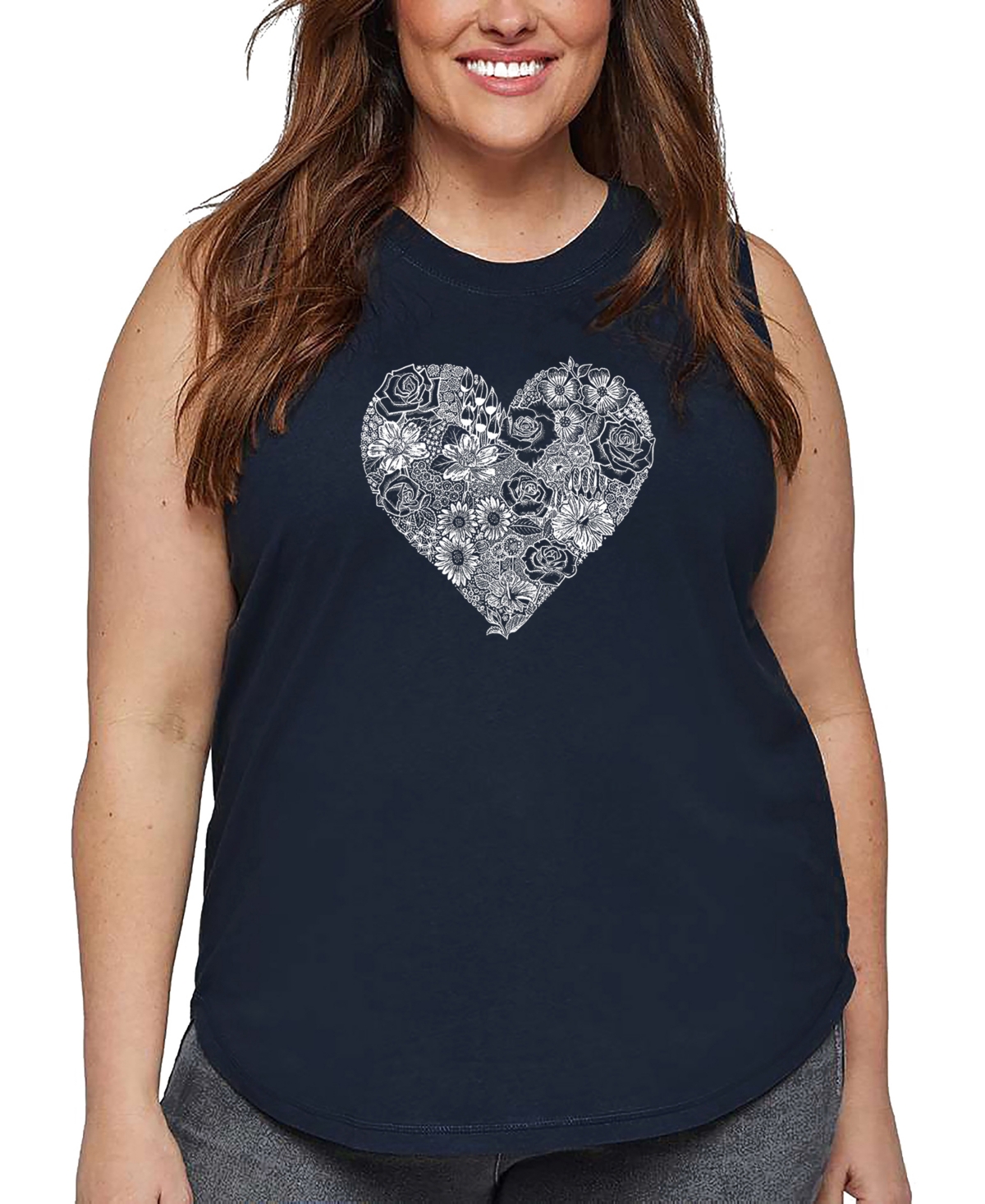Click here for La Pop Art Plus Size Heart Flowers Word Art Tank T... prices